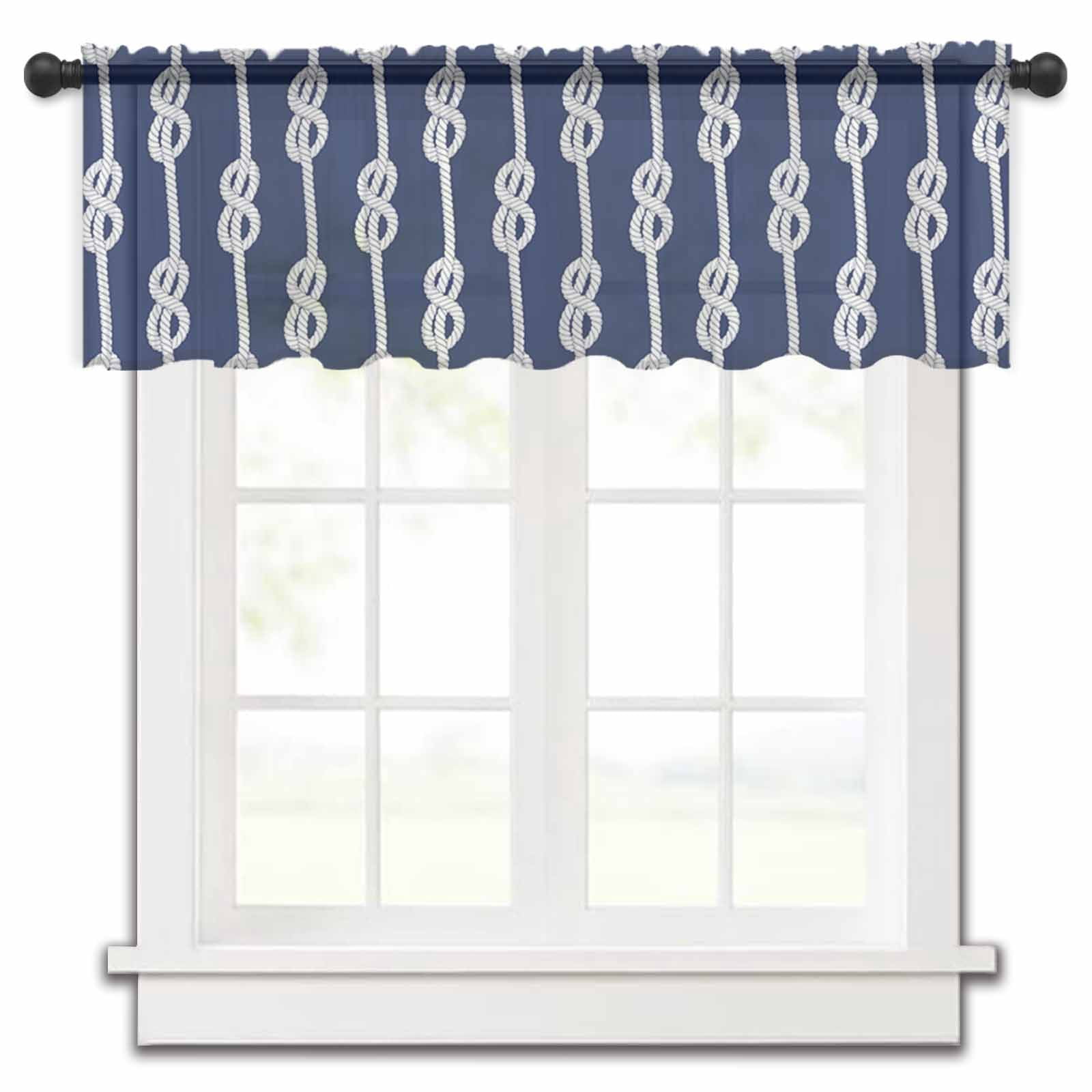 Navy Blue Knot Sheer Valance Curtains 12 Inch Length for Kitchen/Living ...