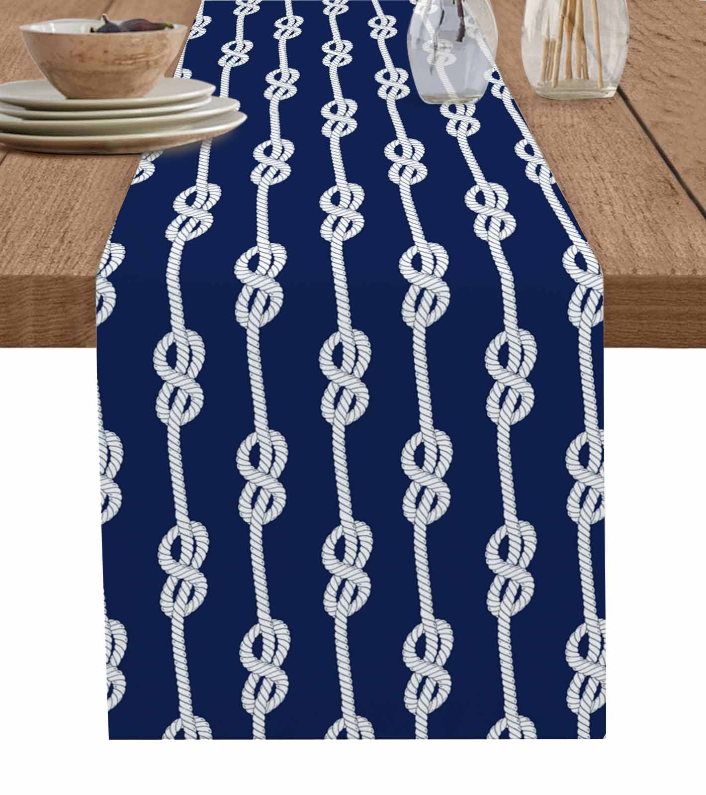 Navy Blue Knot Table Runner 108 Inches, Nautical Striped Monochrome ...