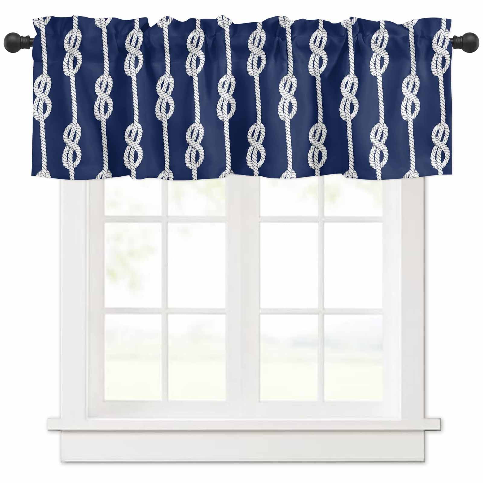 Navy Blue Knot Valances for Windows Farmhouse Kitchen Curtains Valances ...