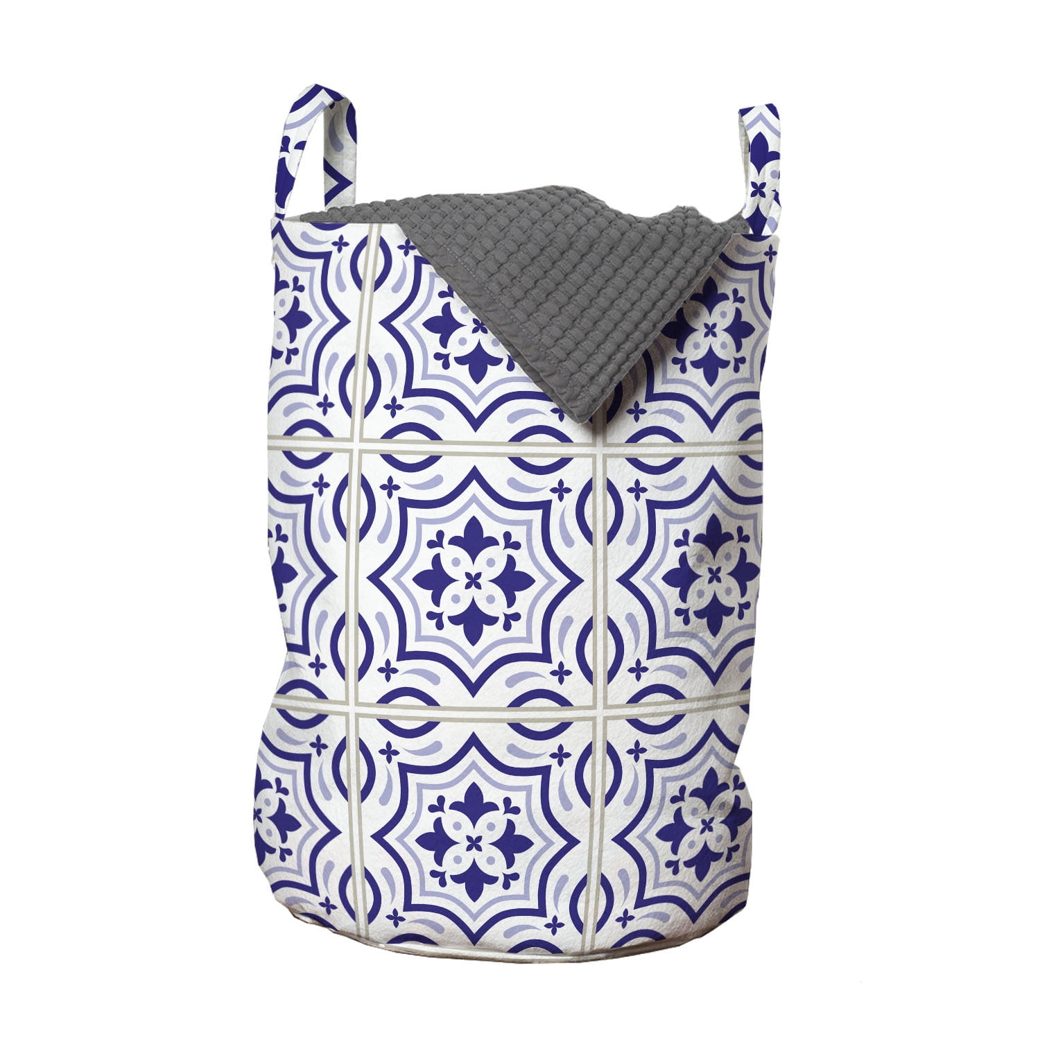 Navy Blue Laundry Bag, Portuguese Tile Design Traditional Azulejo Retro ...