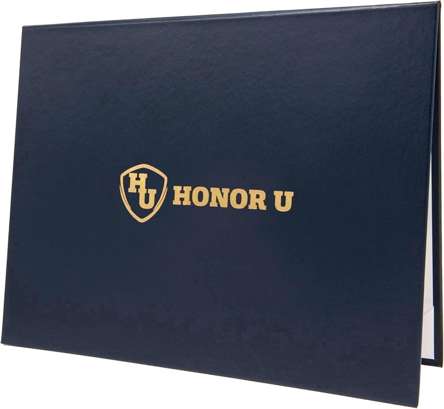 Navy Blue Leather Document Cover 8x6 Size | Custom Metallic Foil ...