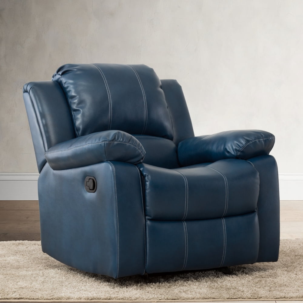 Navy Blue Leather Gel Recliner Comfortable Stylish Reclining Chair ...