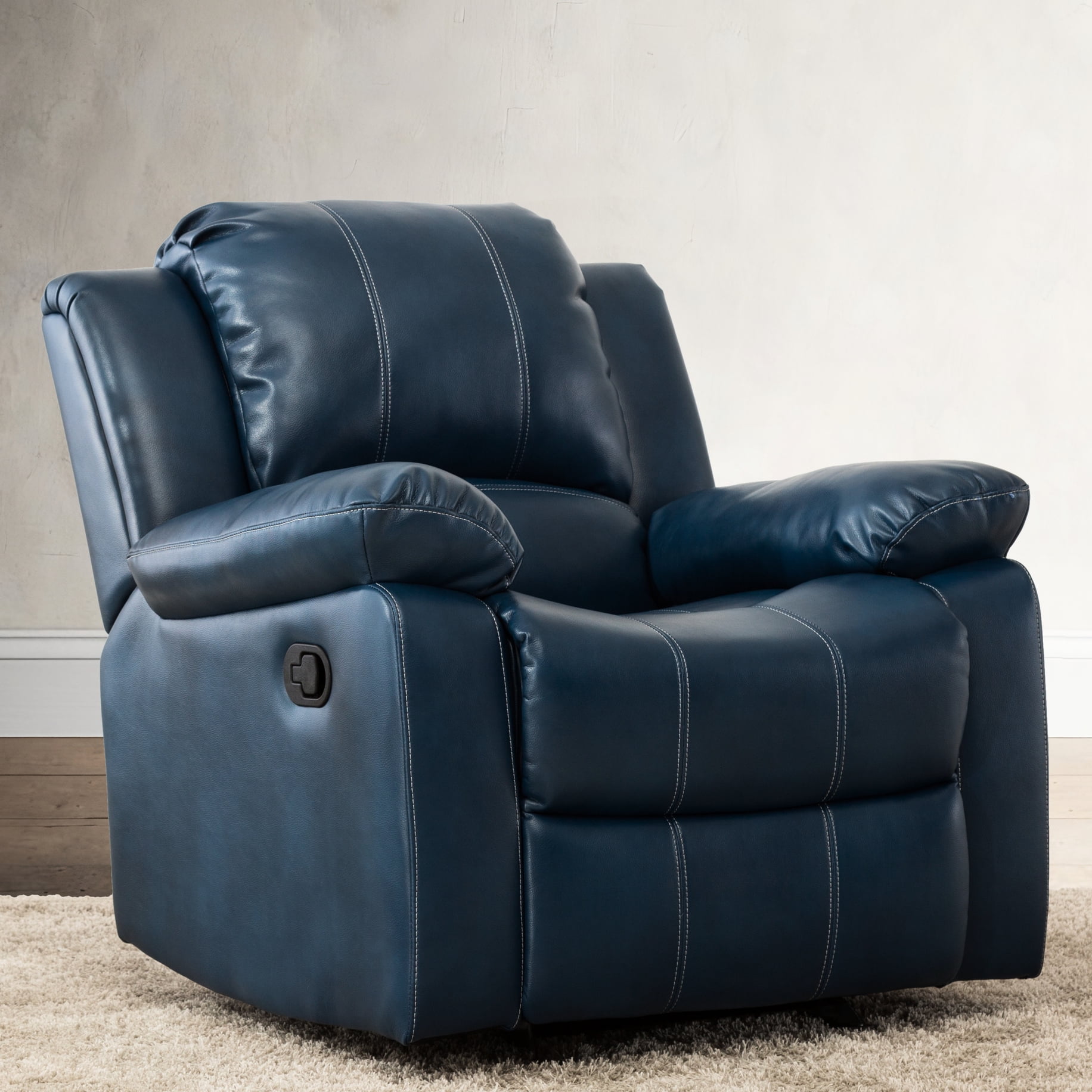 Navy Blue Leather Gel Recliner - Relax In Style. Construction With Wood ...