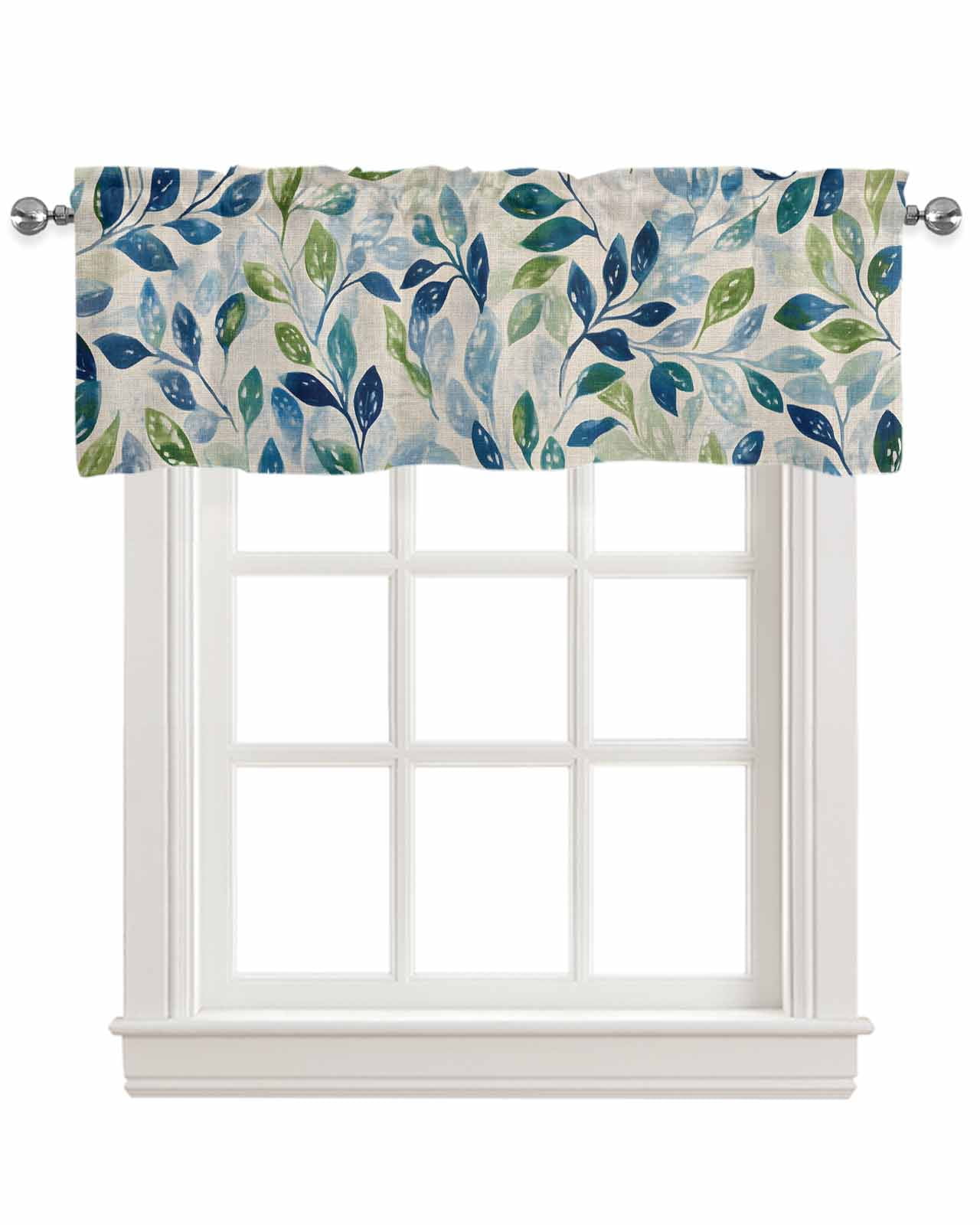 Navy Blue Leaves Kitchen Valances for Windows Farmhouse Linen Window ...