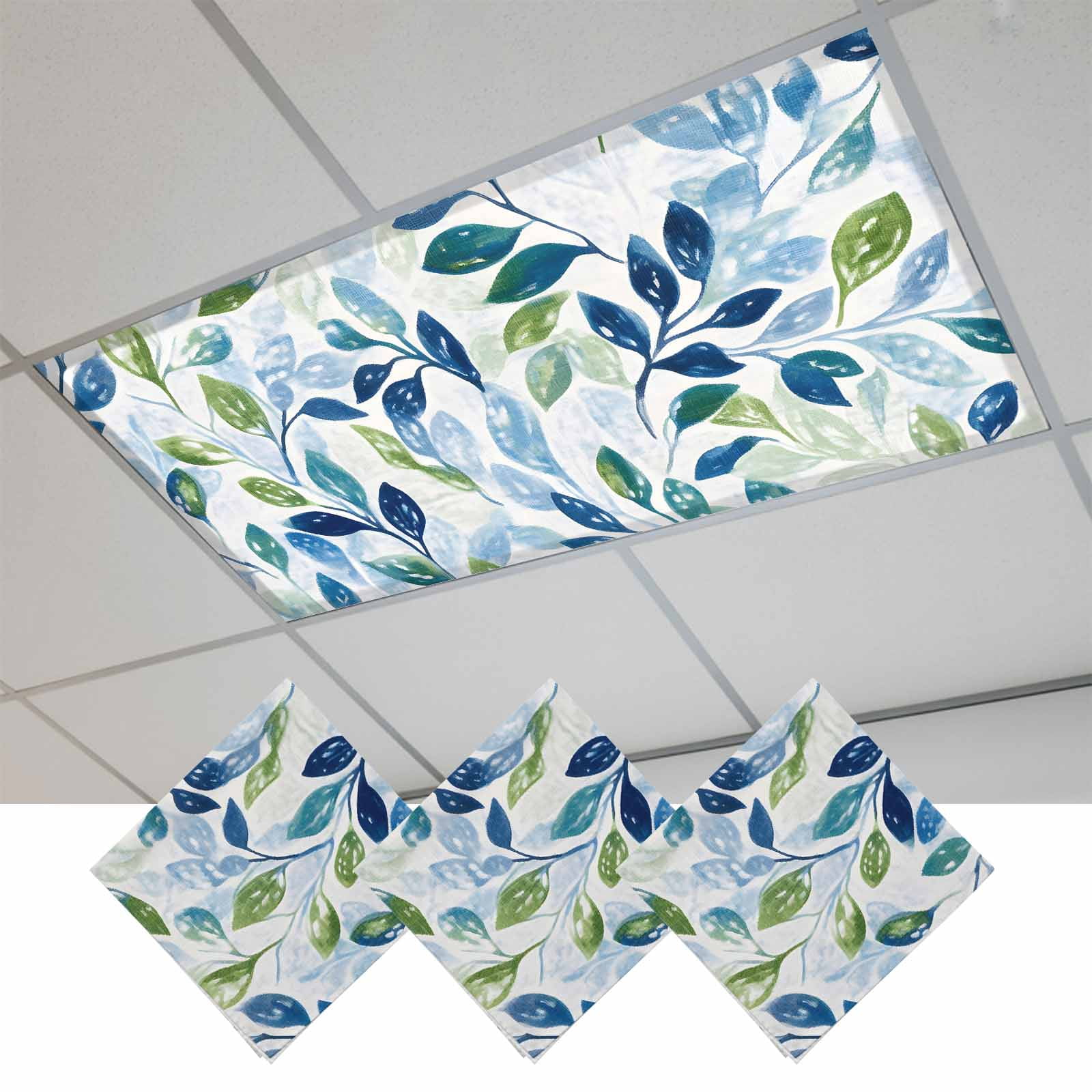 Navy Blue Leaves Magnetic Fluorescent Light Covers for Ceiling Lights 2 ...