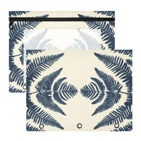 Navy Blue Leaves Symmetrical Pattern 3-Ring Binder Pouches A4 Size ...