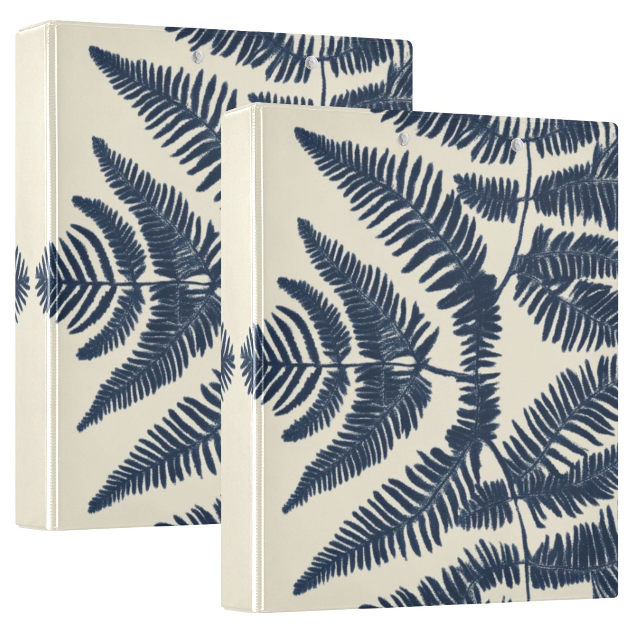 Navy Blue Leaves Symmetrical Pattern Round Ring Binder 3 Rings 1.5 ...