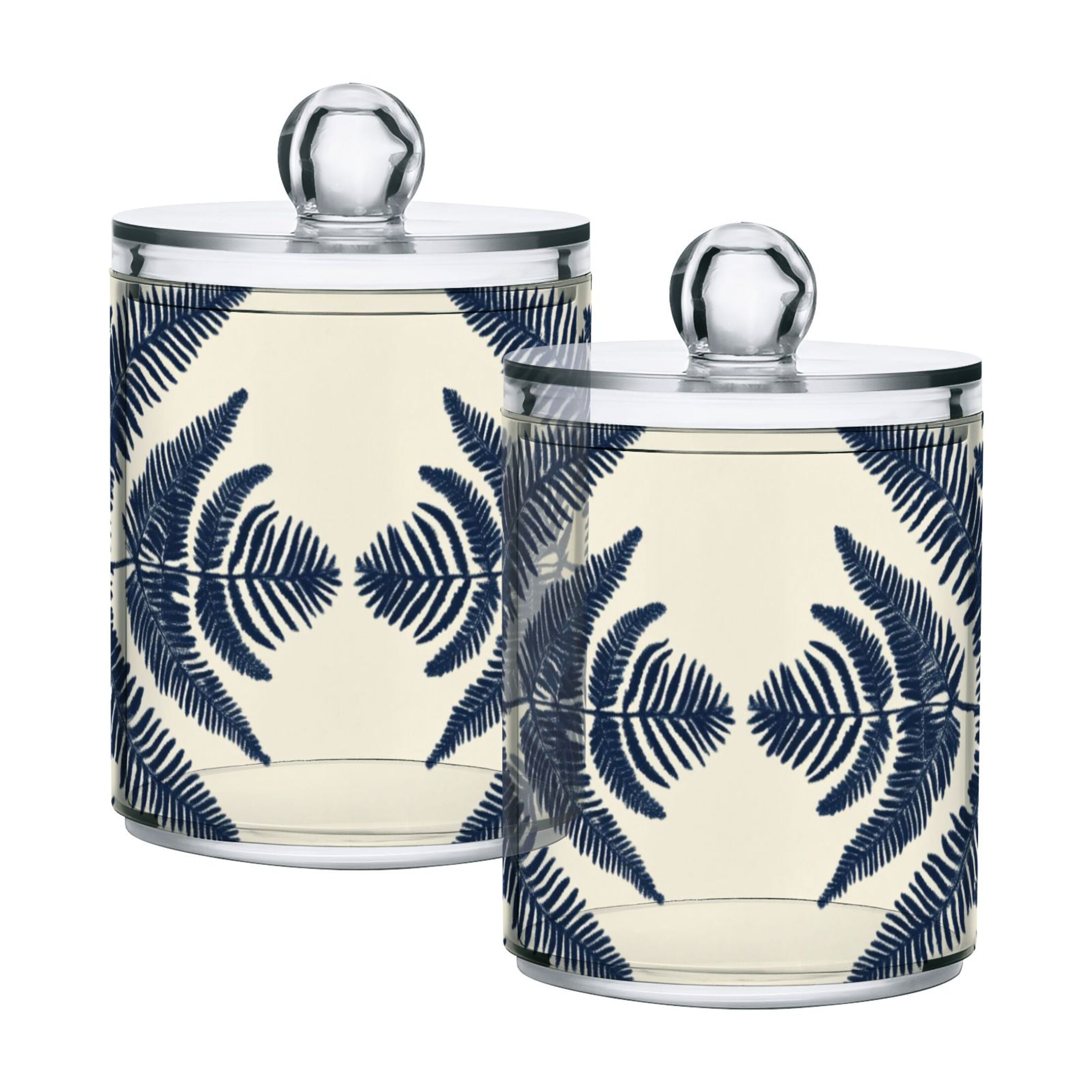 Navy Blue Leaves Symmetrical Pattern Translucent Plastic Cans Storage ...