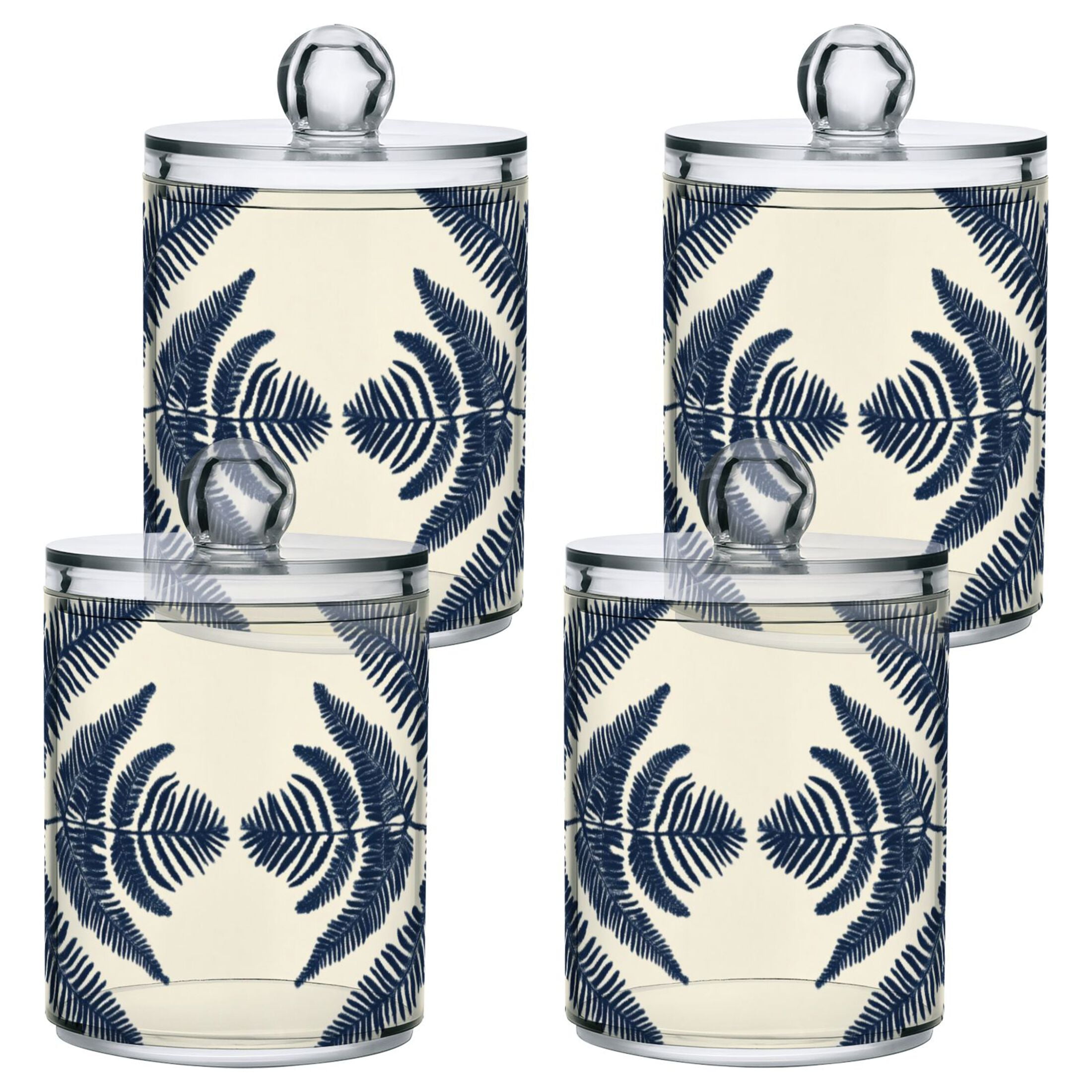 Navy Blue Leaves Symmetrical Pattern Translucent Plastic Cans Storage ...