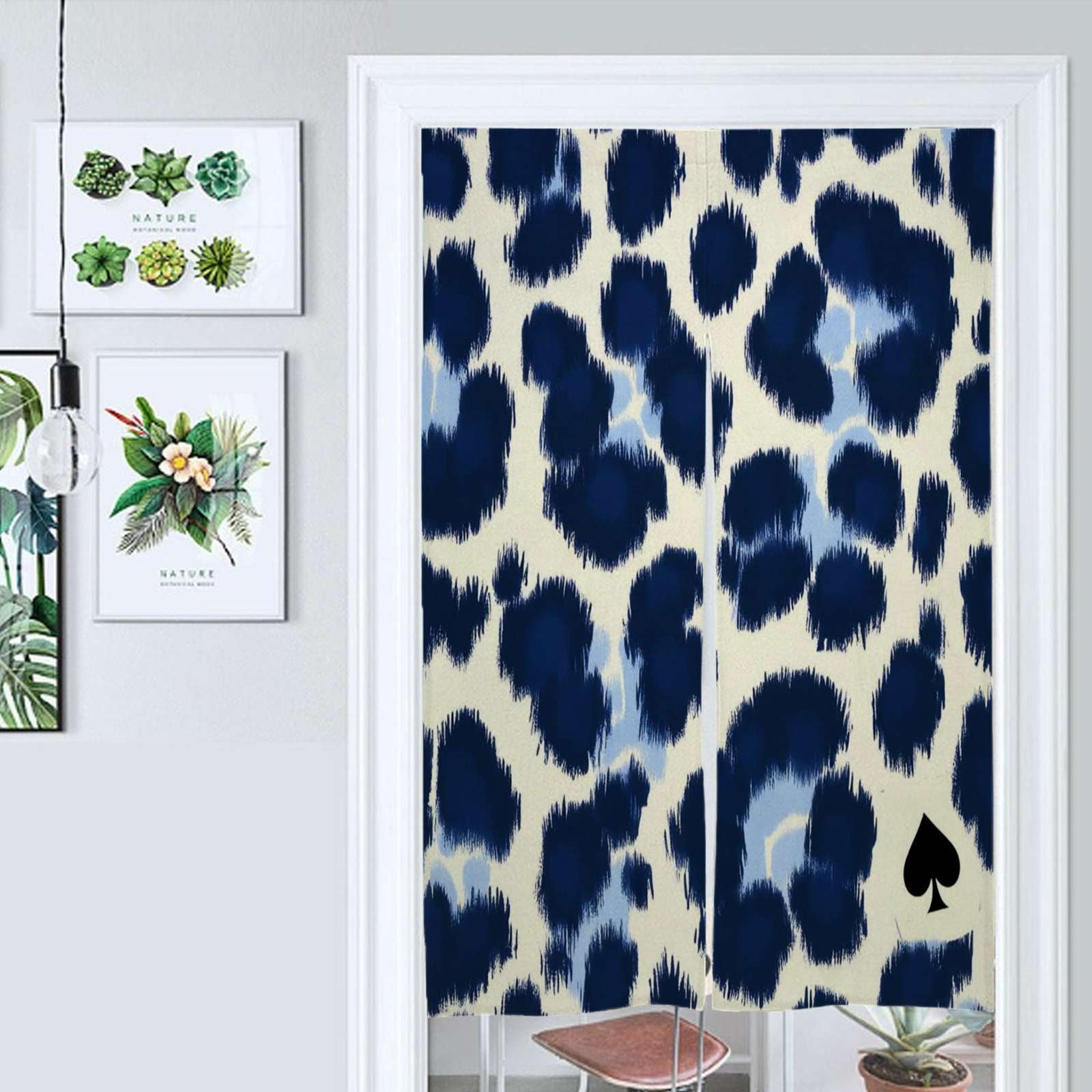 Navy Blue Leopard Print Spades Door Curtain Nordic Living Room ...