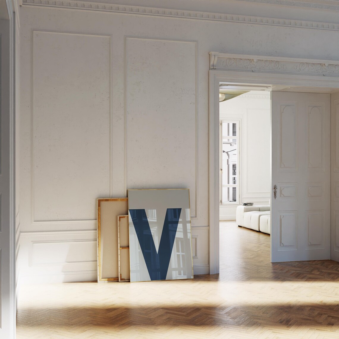 Navy Blue Letter V Print Bold Initial Print College Dorm Decor Room ...