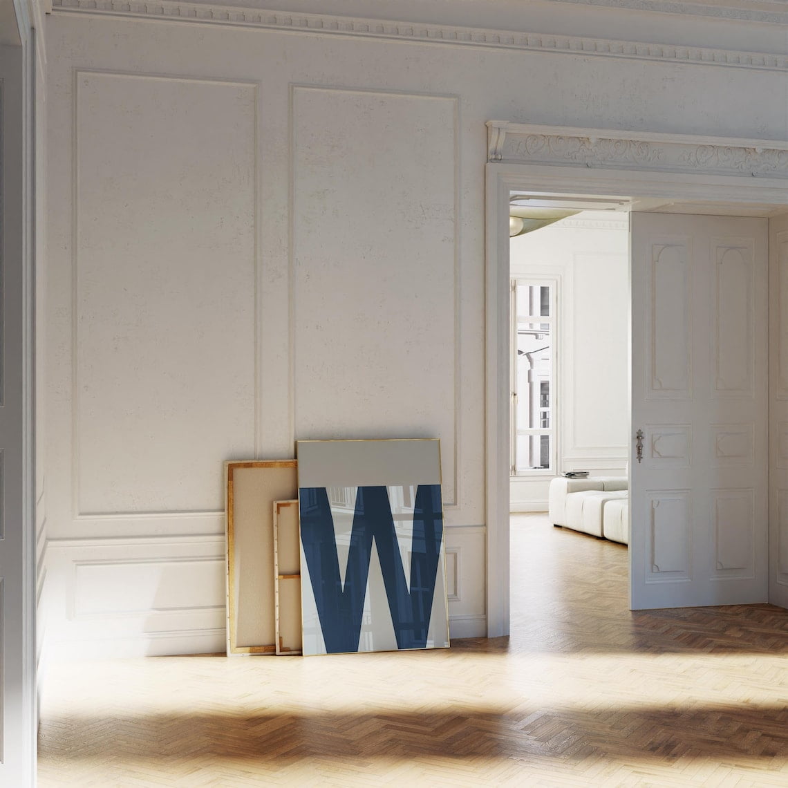 Navy Blue Letter W Print Bold Initial Print Monogram Art Poster, Wall ...