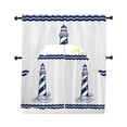 Navy Blue Lighthouse Seaside Kitchen Curtains Set for Windows 3 Piece ...