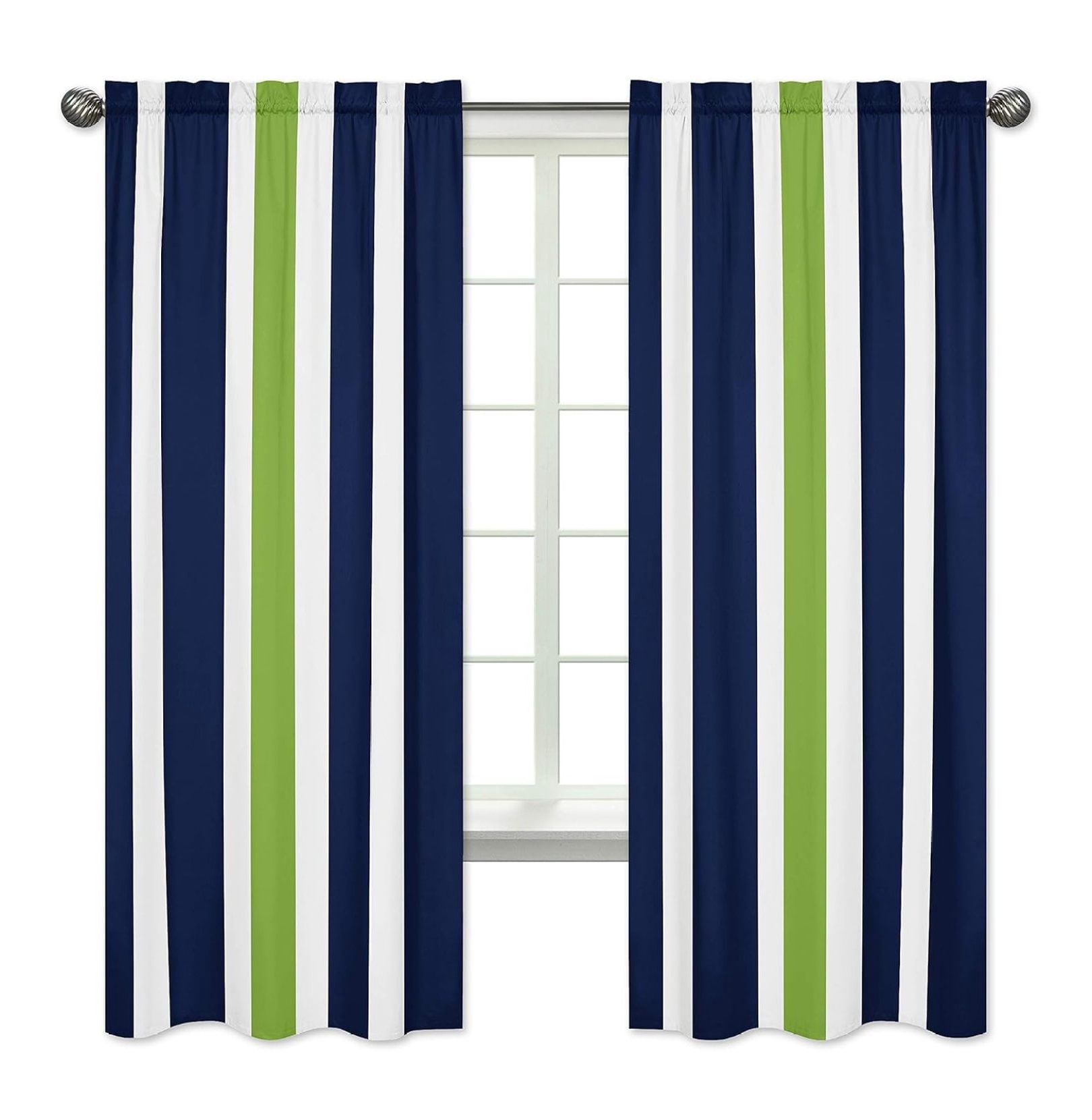 Navy Blue, Lime Green and White Window Treatment Panels for Stripe ...