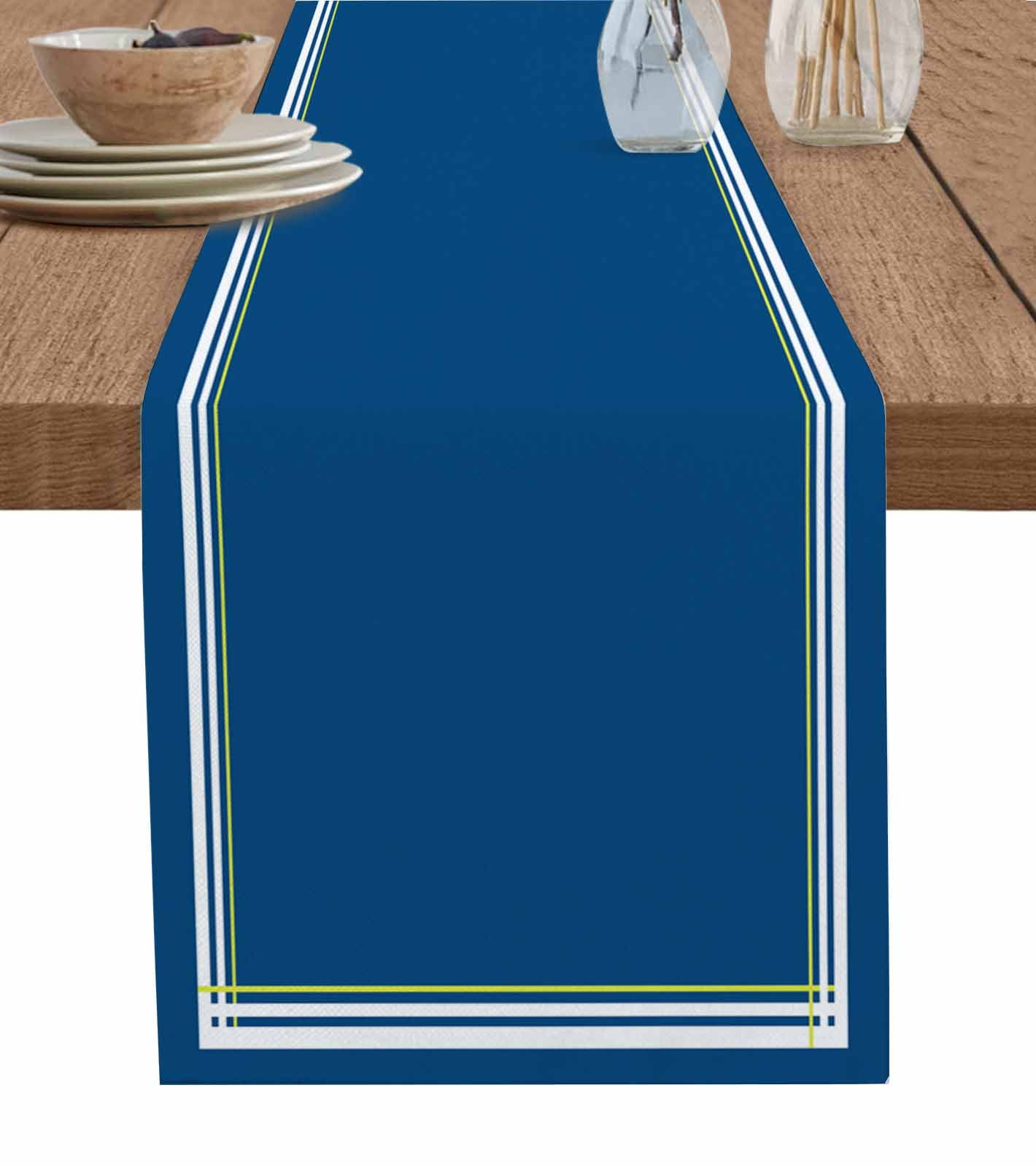 Navy Blue Line Table Runner 90 Inches, Farmhouse Simple Blue Striped ...