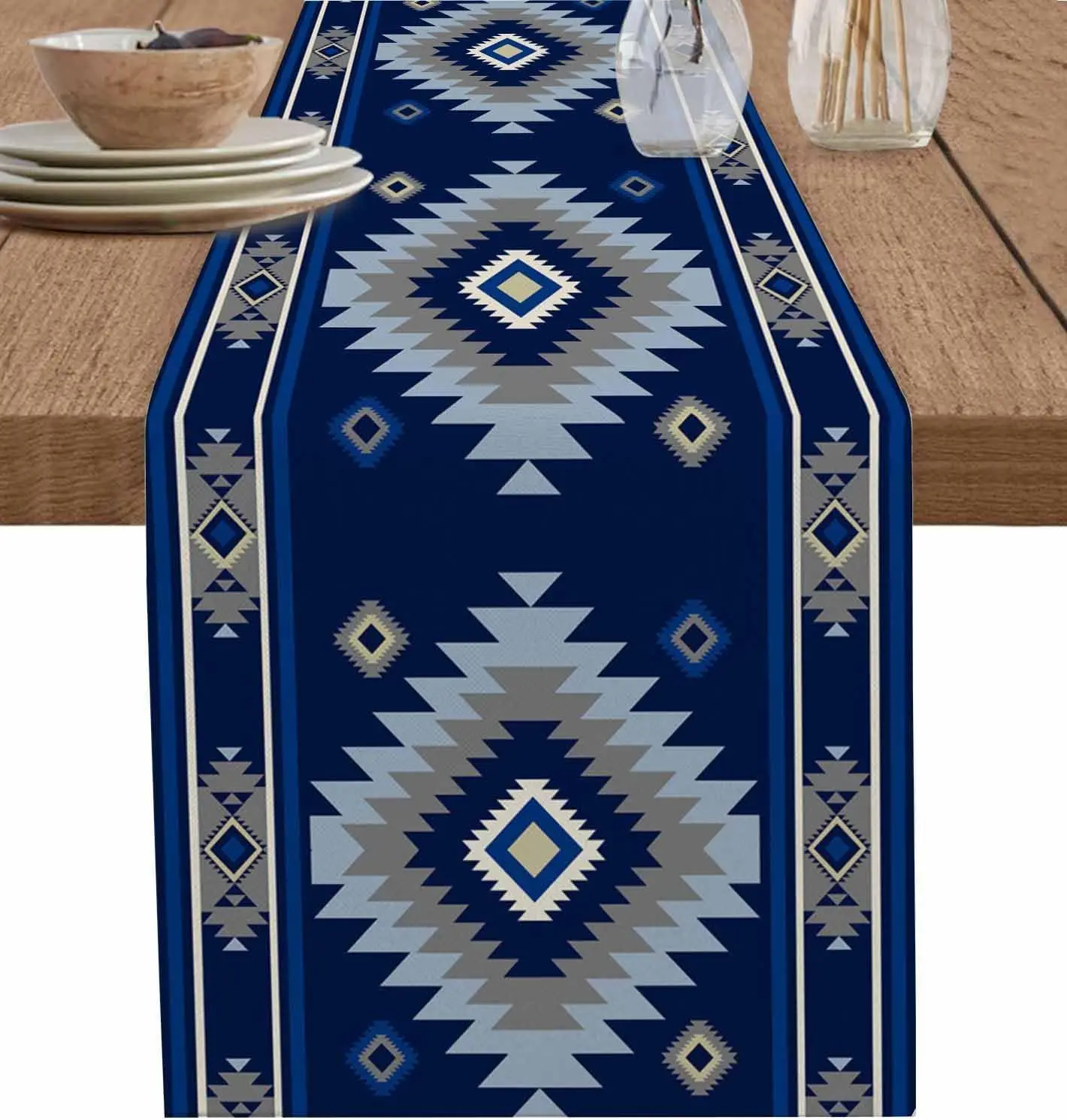 Navy Blue Linen Table Runners Dining Room r Farmhouse Home Dining Table ...