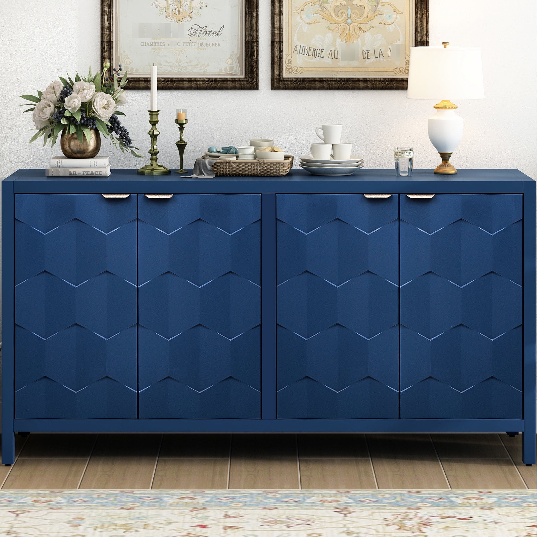 Navy Blue MDF Storage - Four-Door Design for Rooms - Primary Living ...