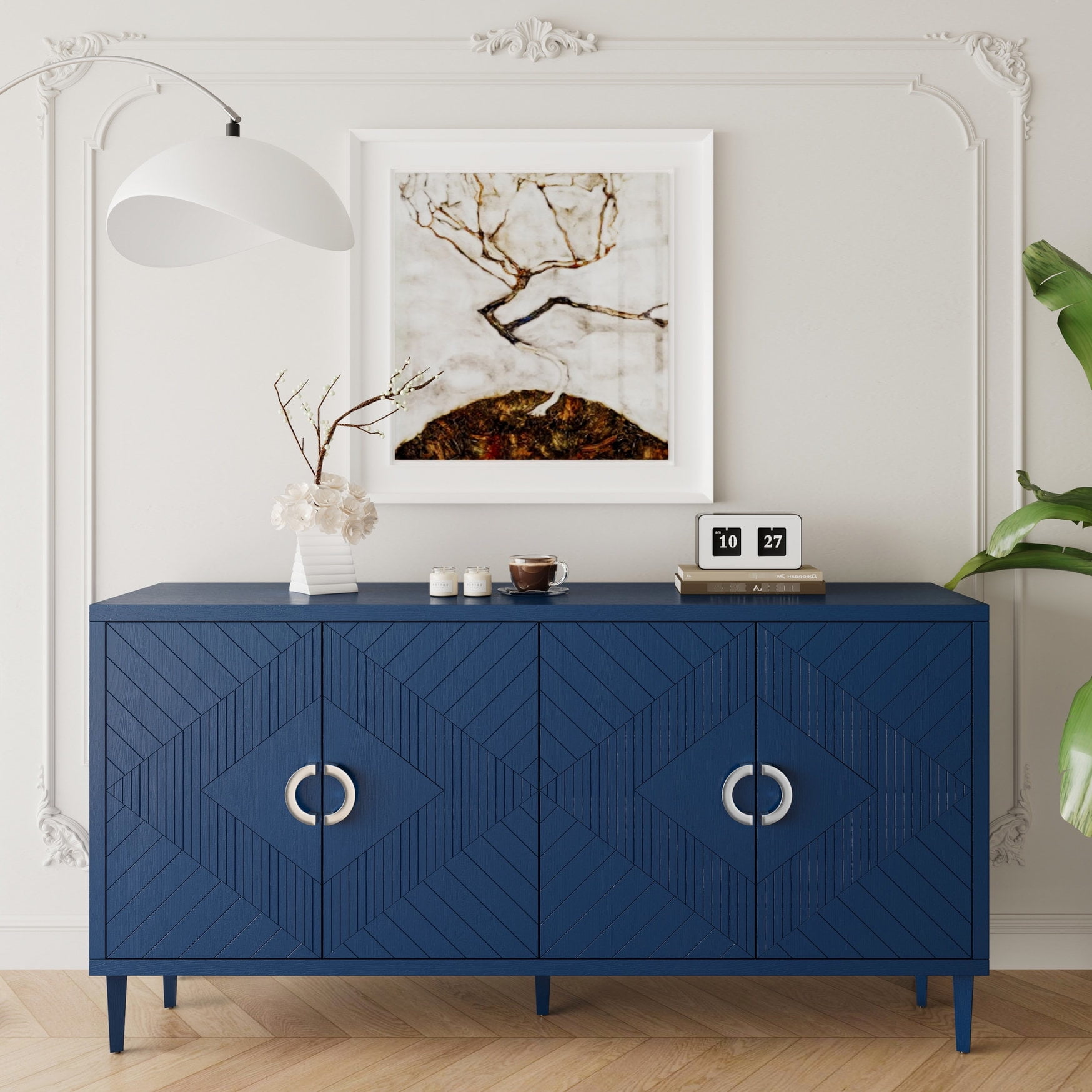 Navy Blue MDF and Pine Legs Cabinet - Provides Long - Lasting Storage ...