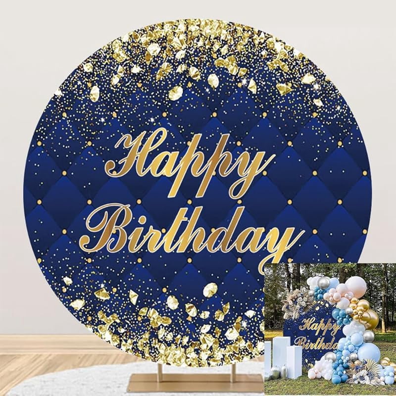 Navy Blue Marble Birthday Party Round Backdrop Cover Navy Blue Marble ...