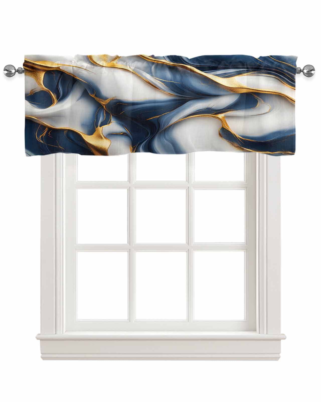 Navy Blue Marble Kitchen Valances for Windows Farmhouse Linen Window ...