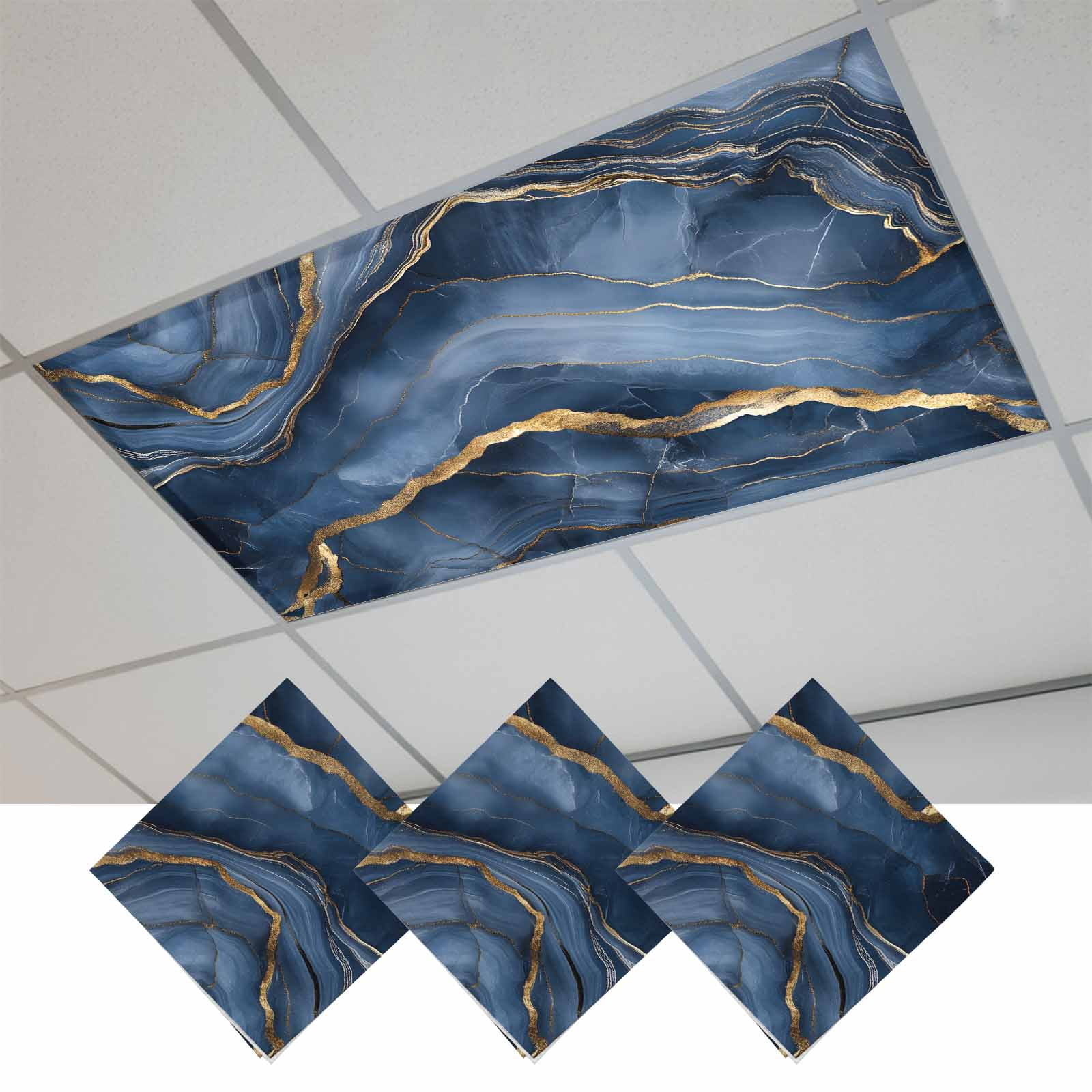 Navy Blue Marble Magnetic Fluorescent Light Covers for Ceiling Lights 2 ...