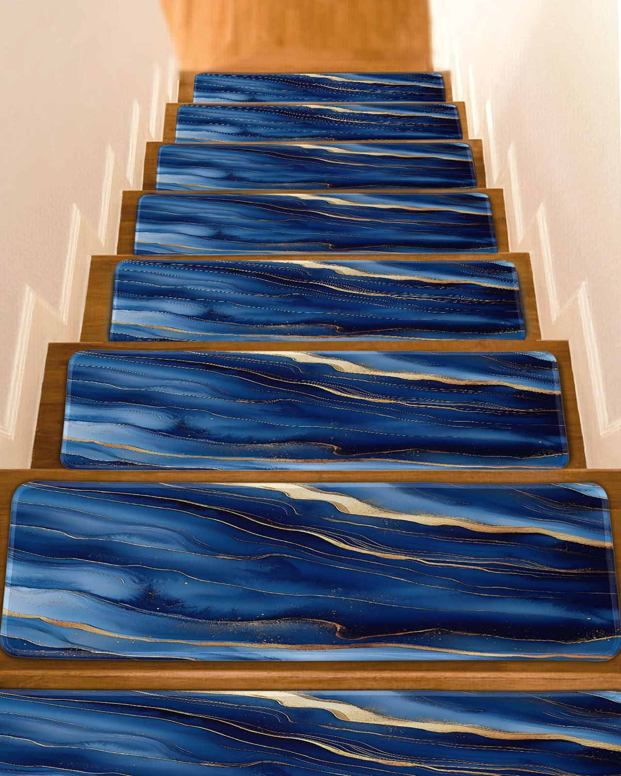 Navy Blue Marble Non-Slip Stair Treads for Wooden Steps, 10 Pack-8x30in ...