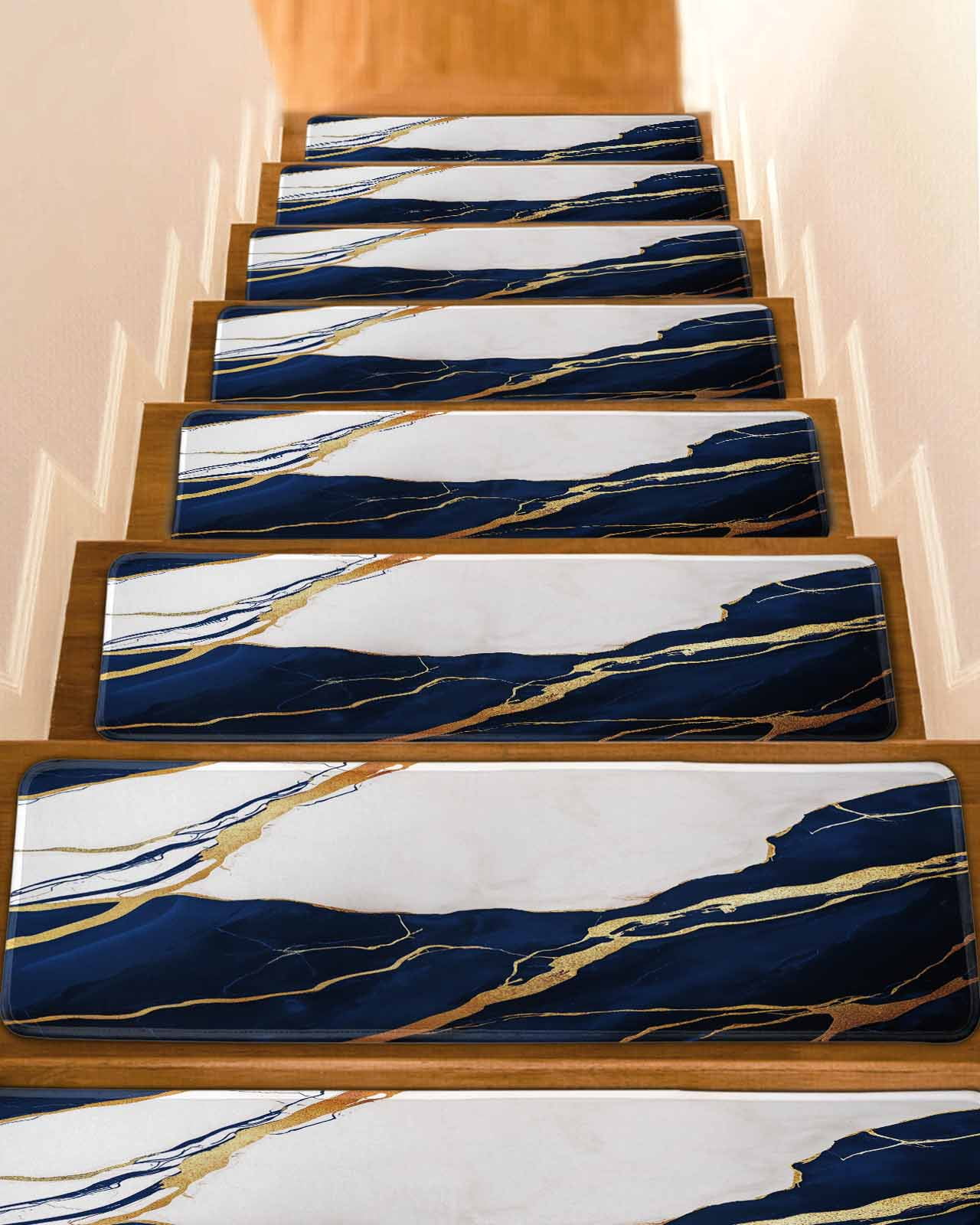 Navy Blue Marble Non-Slip Stair Treads for Wooden Steps, 10 Pack-8x30in ...