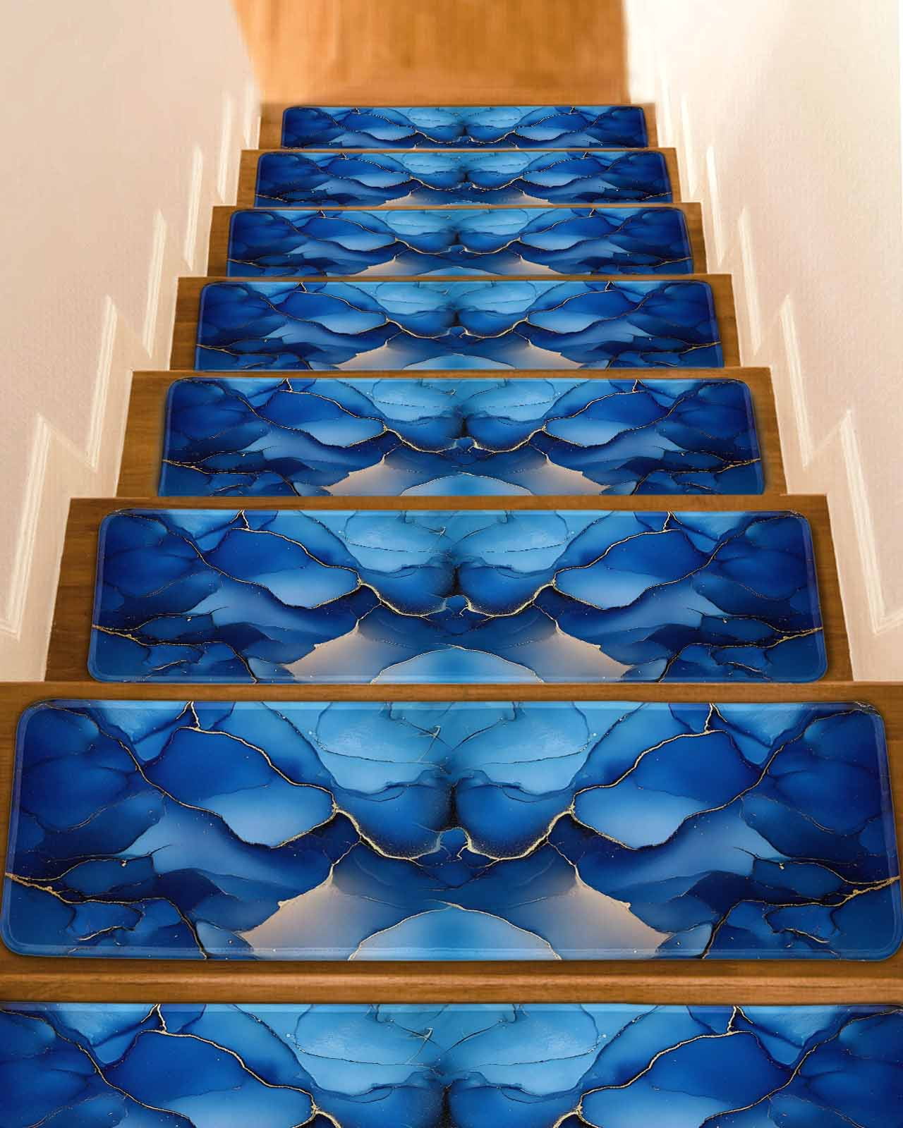 Navy Blue Marble Non-Slip Stair Treads for Wooden Steps, 10 Pack-8x30in ...