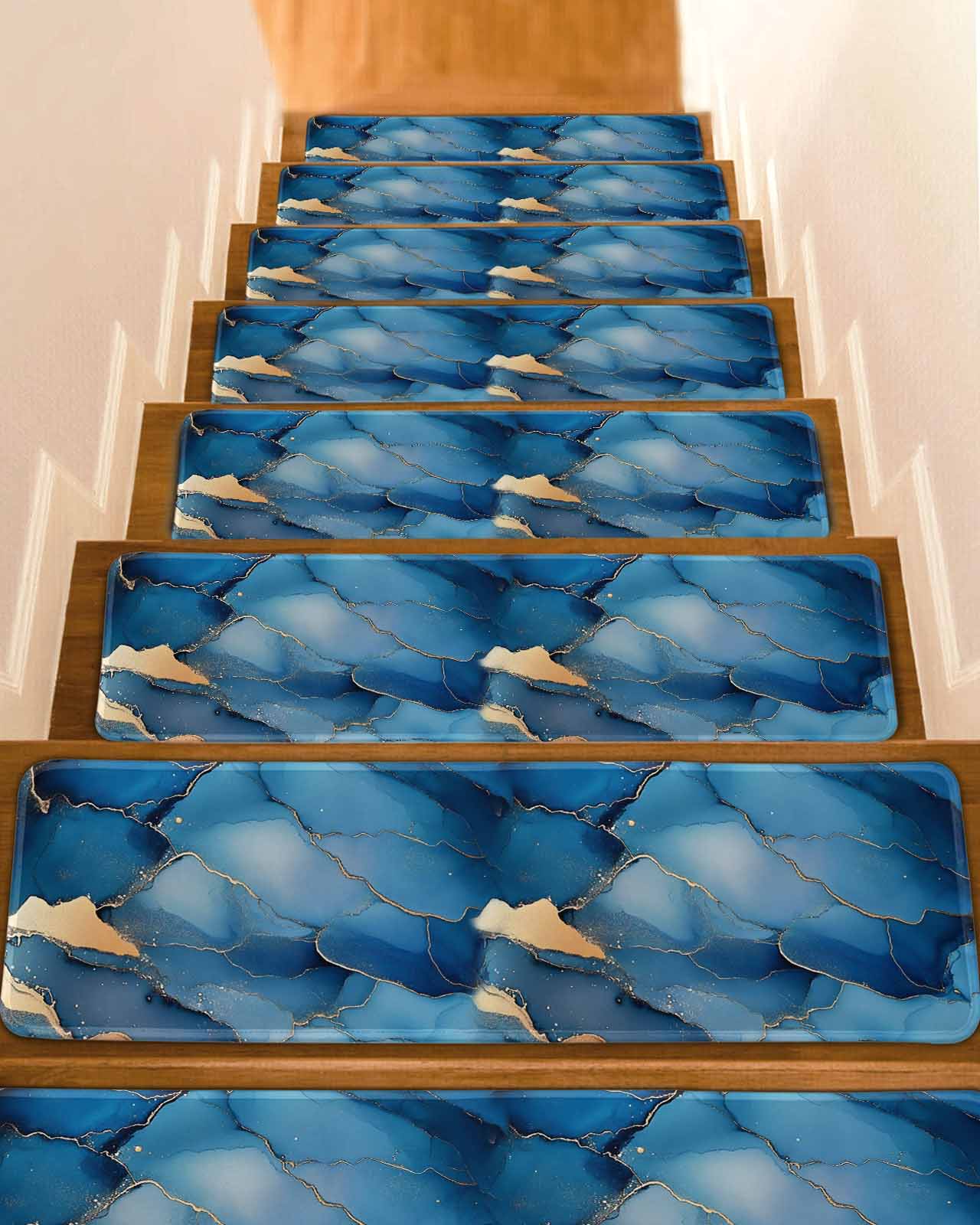 Navy Blue Marble Non-Slip Stair Treads for Wooden Steps, 15 Pack-8x30in ...