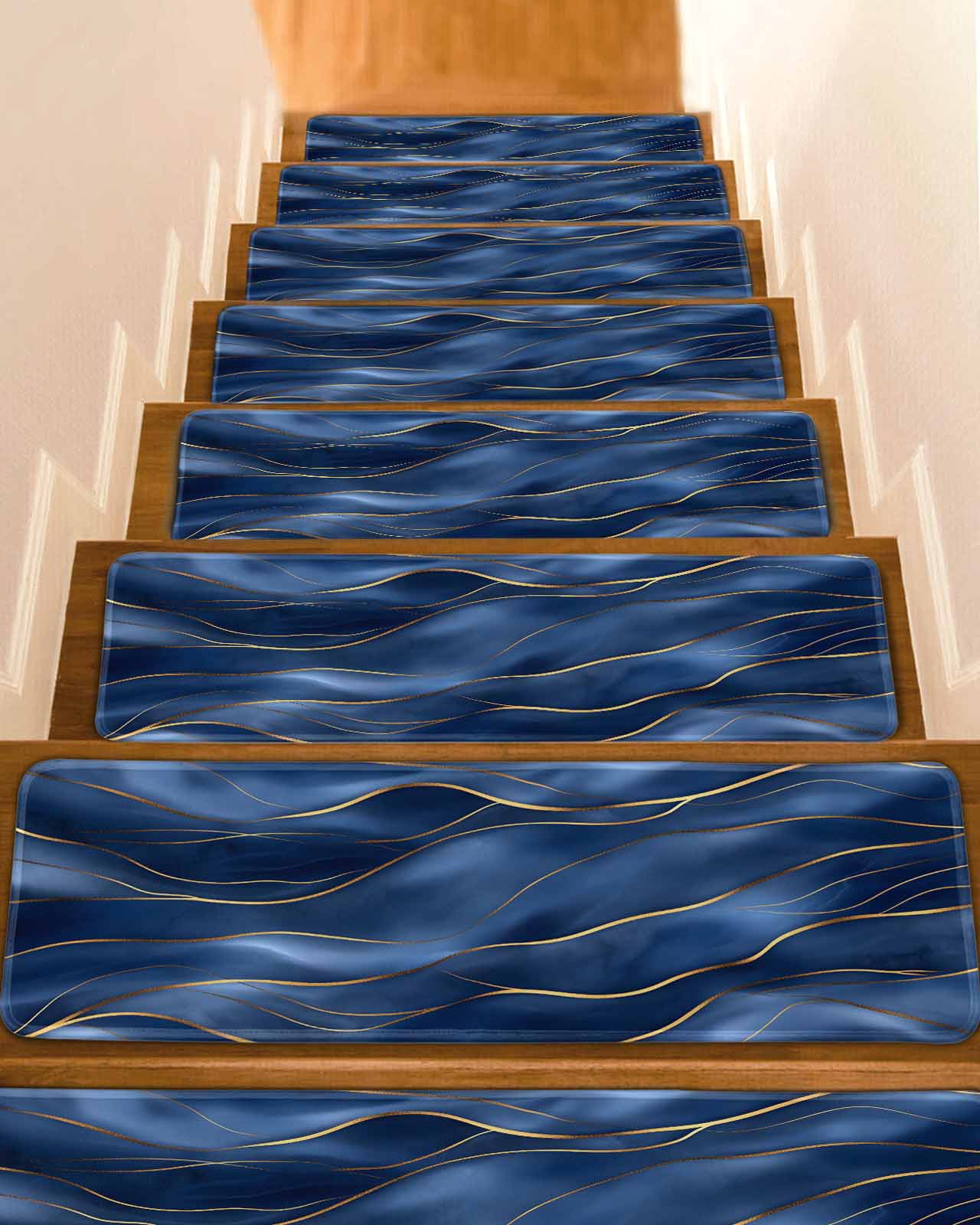 Navy Blue Marble Non-Slip Stair Treads for Wooden Steps, 15 Pack-8x30in ...