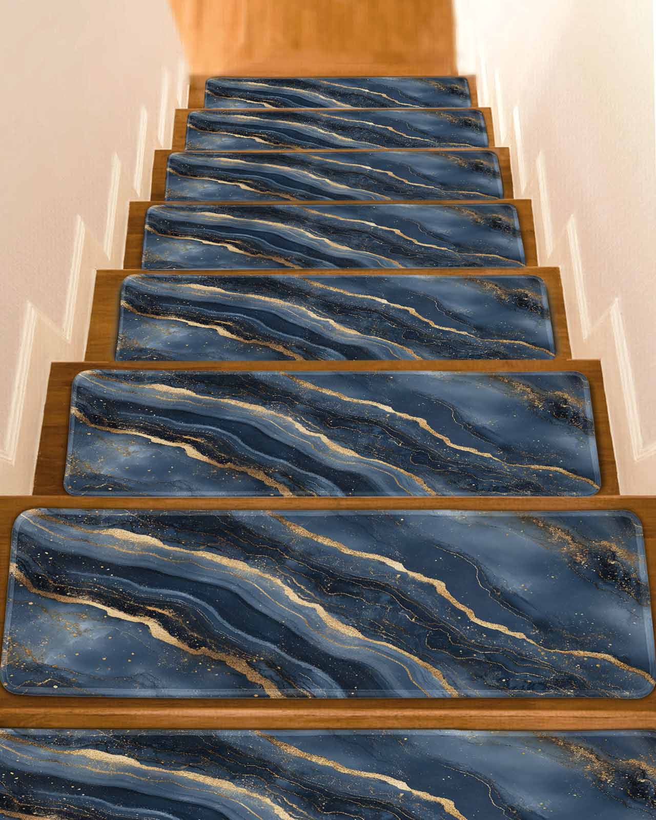 Navy Blue Marble Non-Slip Stair Treads for Wooden Steps, 15 Pack-8x30in ...