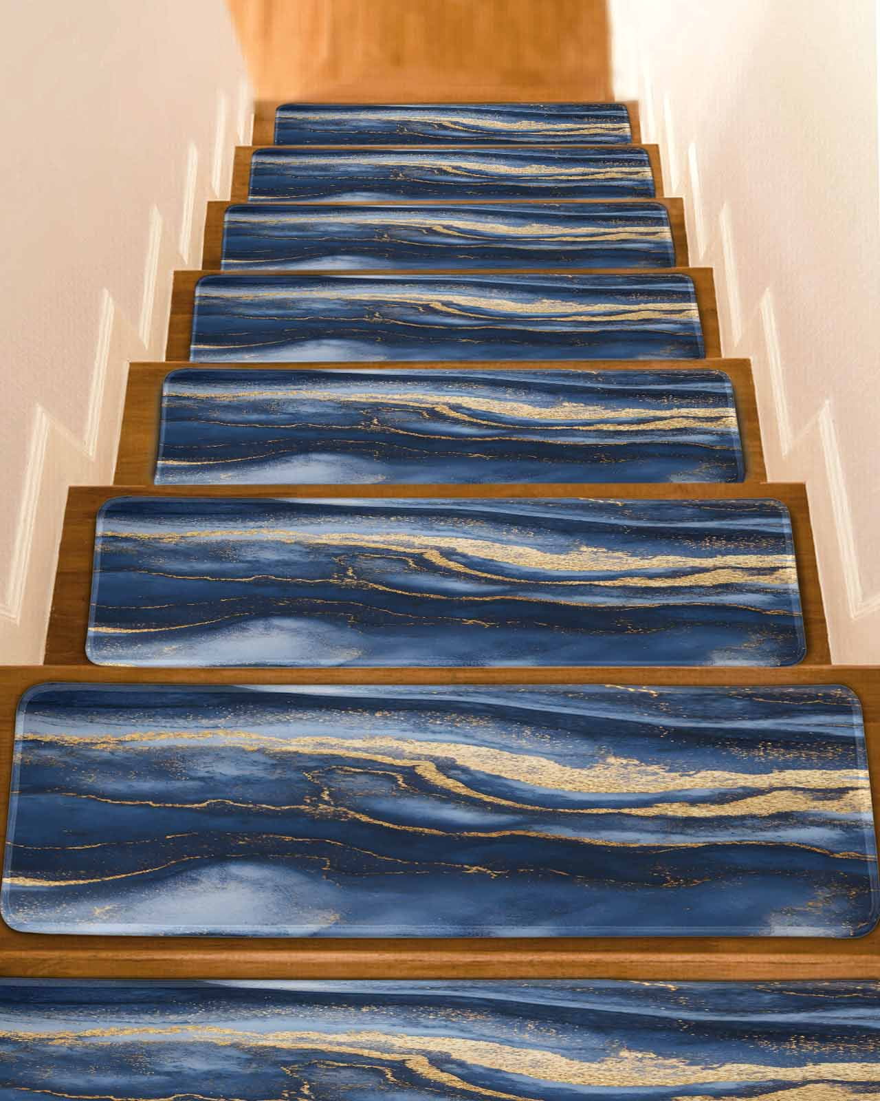 Navy Blue Marble Non-Slip Stair Treads for Wooden Steps, 4 Pack-8x30in ...