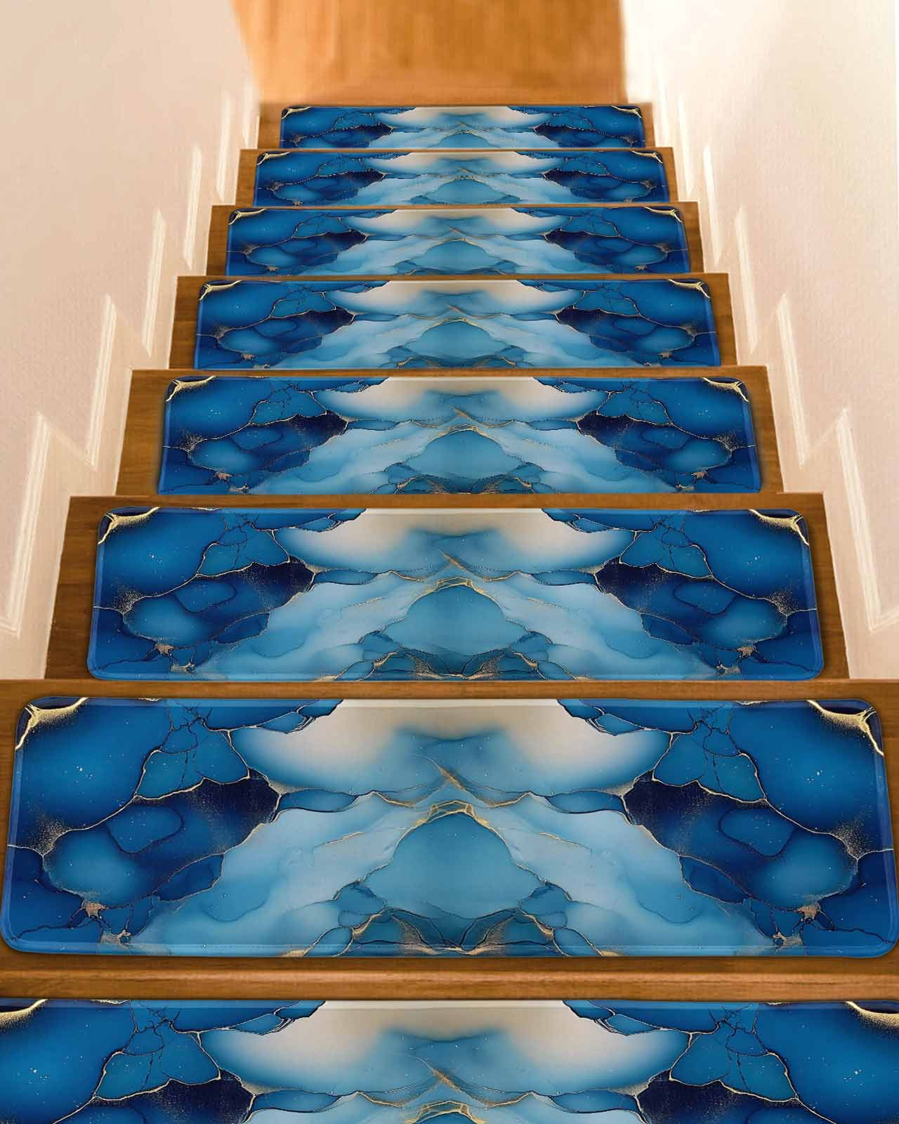 Navy Blue Marble Non-Slip Stair Treads for Wooden Steps, 4 Pack-8x30in ...