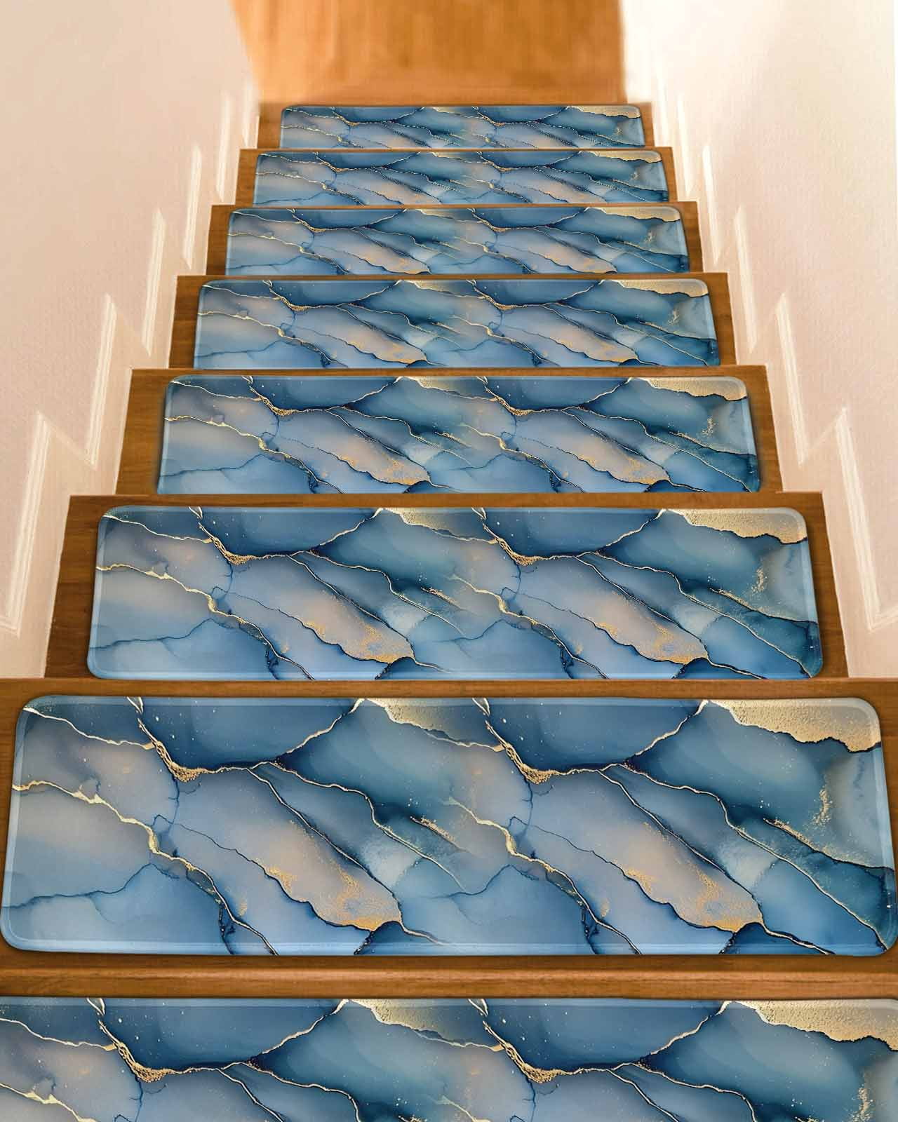 Navy Blue Marble Non-Slip Stair Treads for Wooden Steps, 4 Pack-8x30in ...