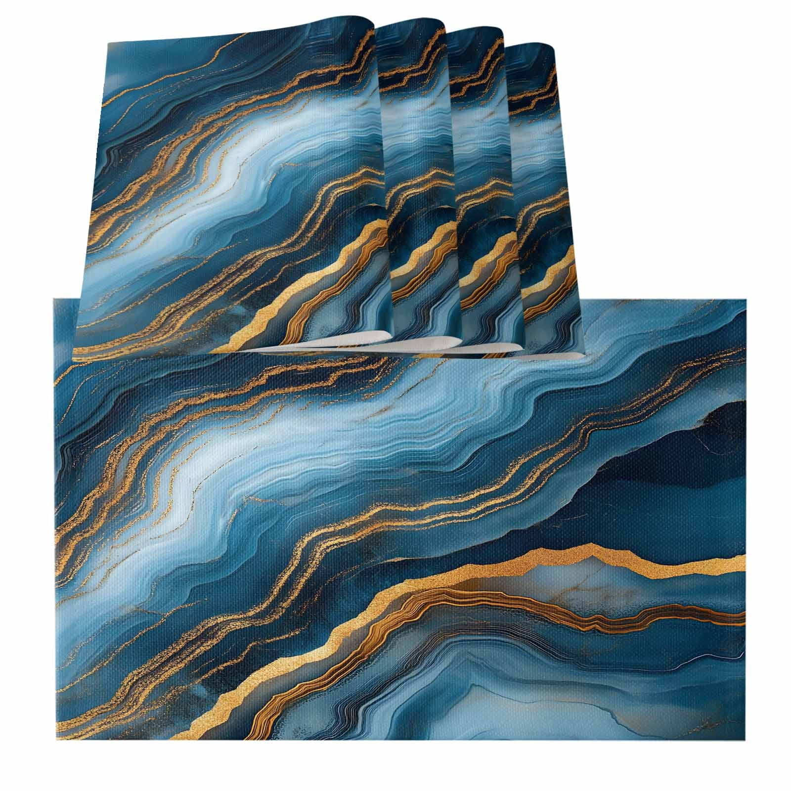 Navy Blue Marble Placemats for Dinning Table Set of 6, Abstract Ink ...