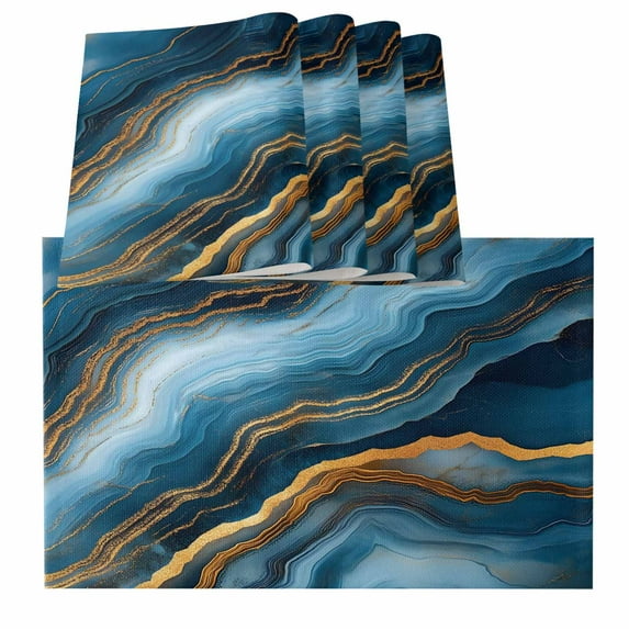 Navy Blue Marble Placemats for Dinning Table Set of 6, Abstract Ink ...