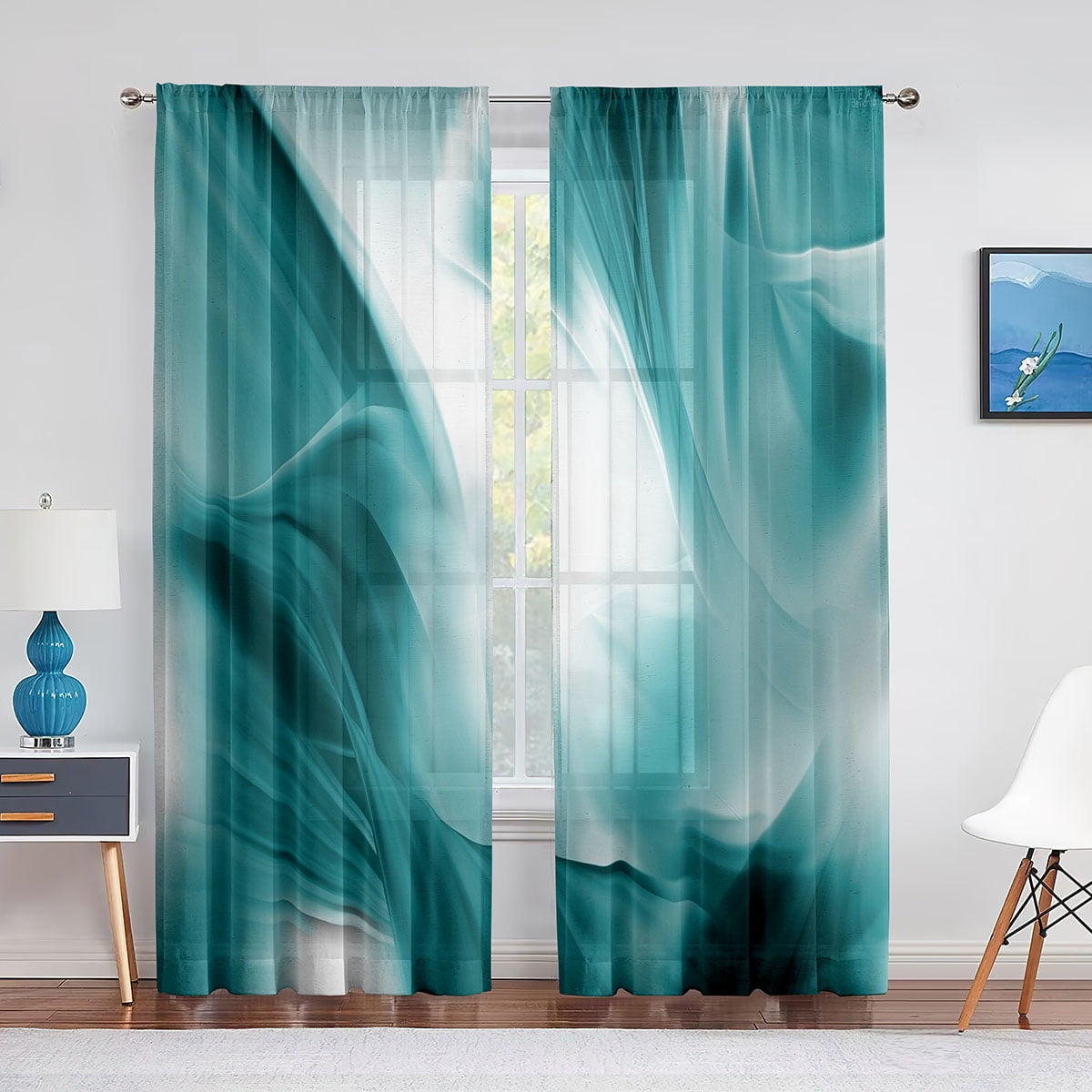 Navy Blue Marble Sheer Voile Curtain for Living Room Bedroom Kitchen ...