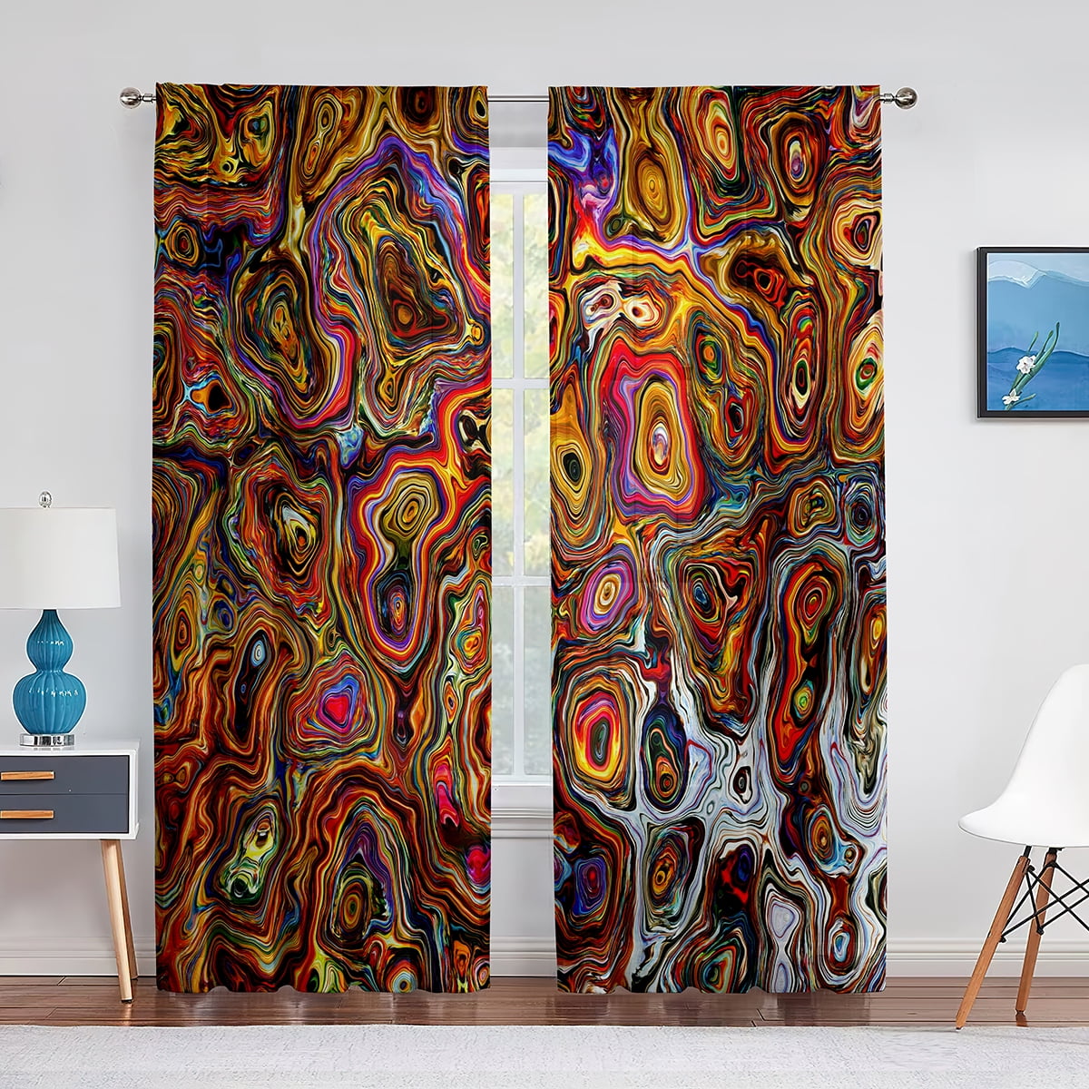 Navy Blue Marble Sheer Voile Curtain for Living Room Bedroom Kitchen ...