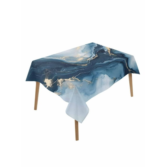Navy Blue Marble Table Cloth, Modern Abstract Ink Painting Waterproof ...