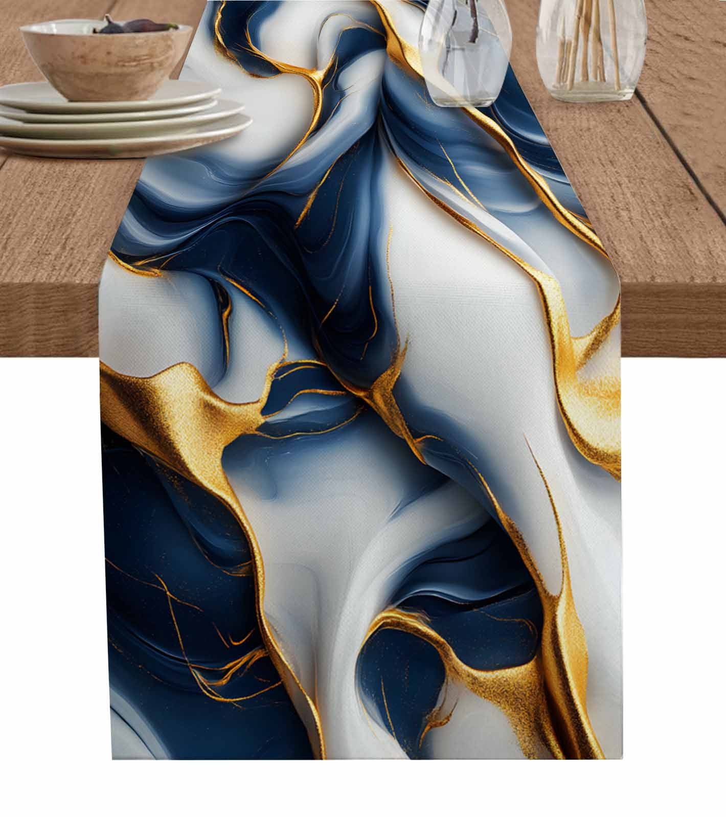 Navy Blue Marble Table Runner Gold Modern Art Tablerunners 16 x 72 Inch ...
