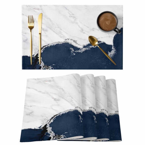 Navy Blue Marble Texture Cotton Linen Placemats Set of 2, Abstract ...