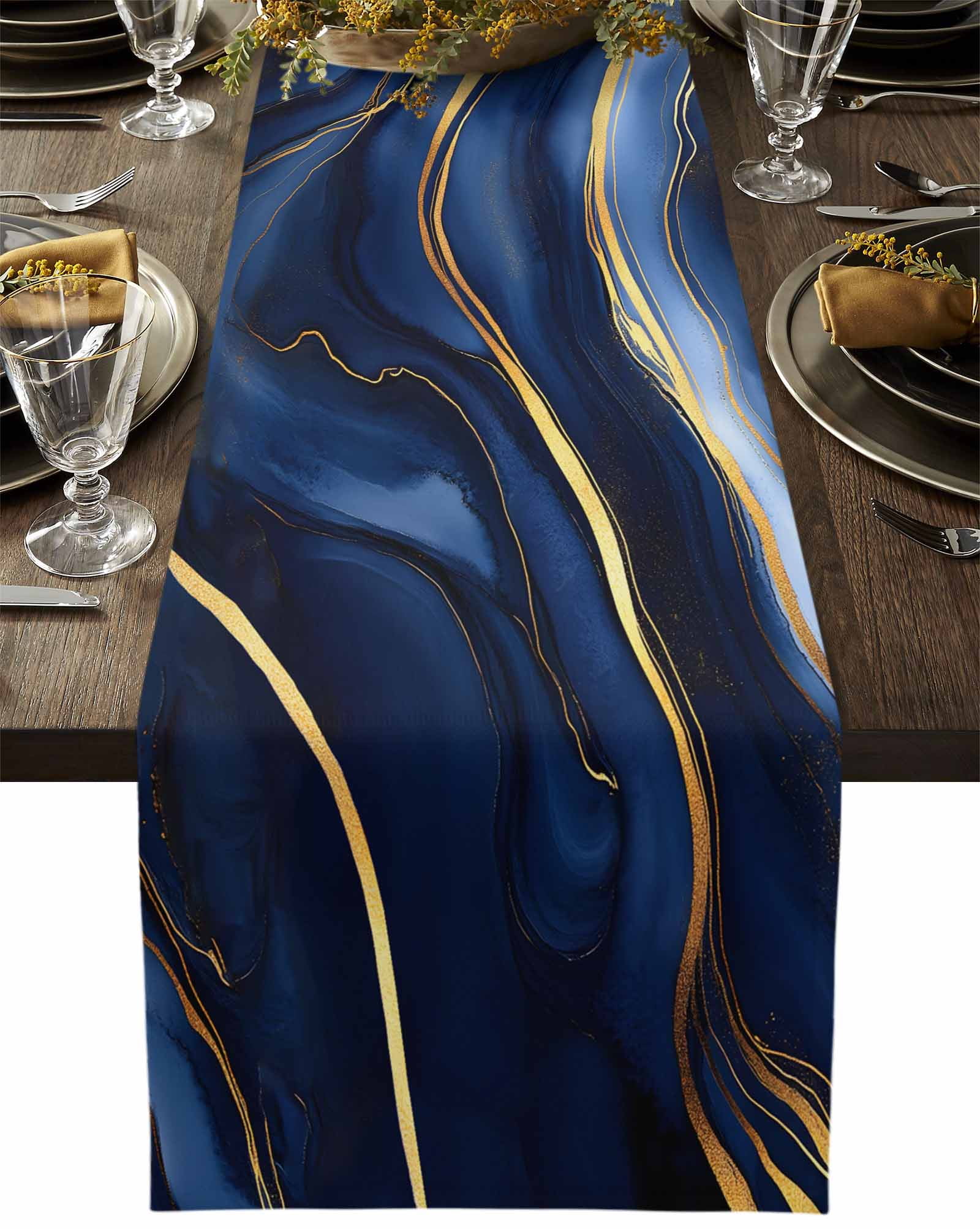 Navy Blue Marble Texture Seamless Table Runners 13x36 Inches Long Linen ...