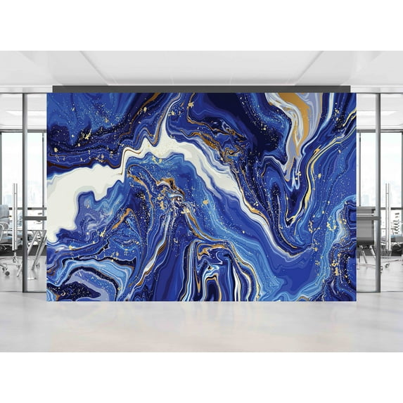 Navy Blue Marble Wall Art, Bright Wallpaper, Custom Wallpaper, Blue ...