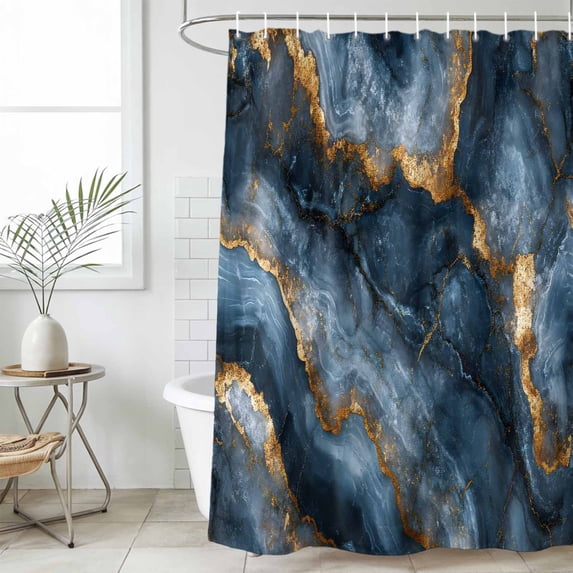 Navy Blue Marble Waterproof Fabric Shower Curtain,Modern Art ...