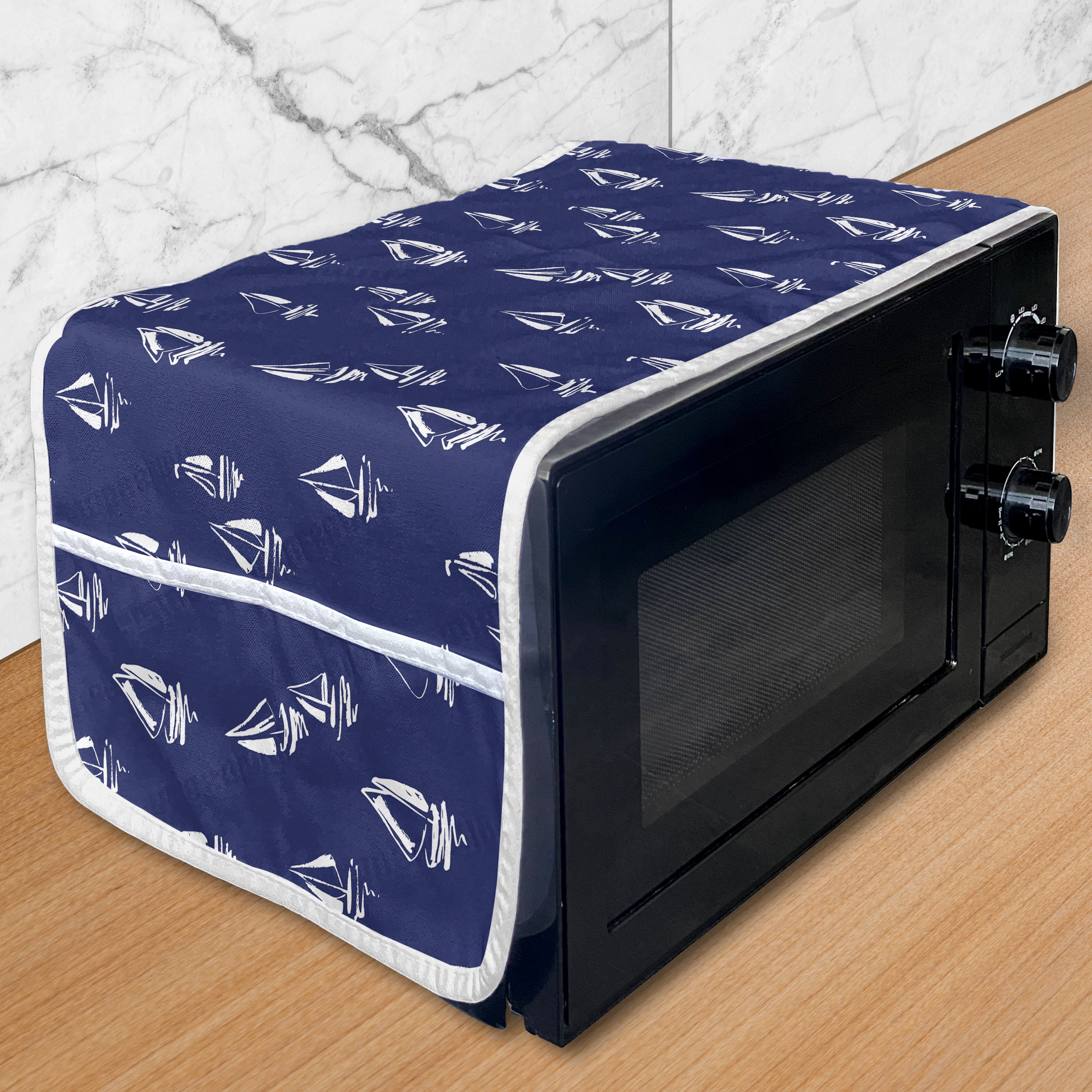 Navy Blue Microwave Oven Cover, Hand Drawn Style Sailing Yacht ...
