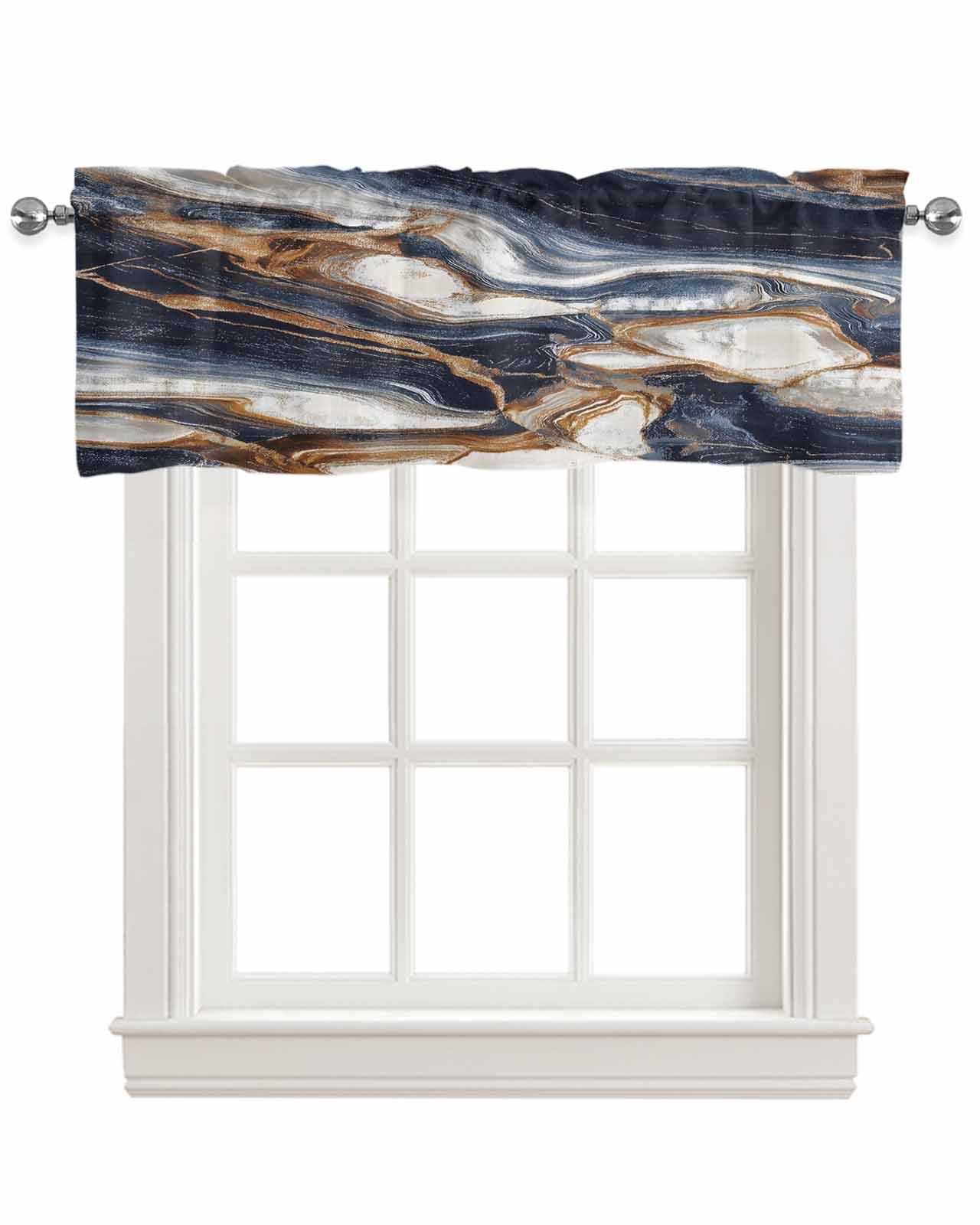 Navy Blue Minimalist Art Kitchen Valances for Windows Farmhouse Linen ...