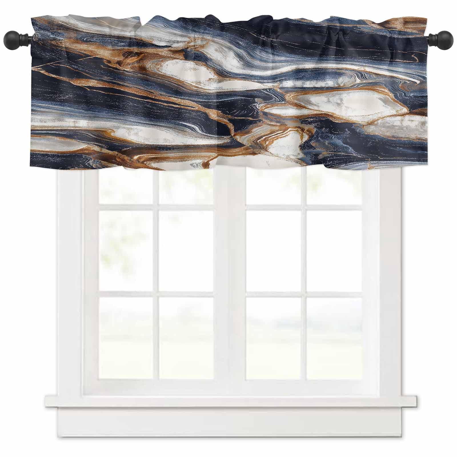 Navy Blue Minimalist Art Valances for Windows Farmhouse Kitchen ...