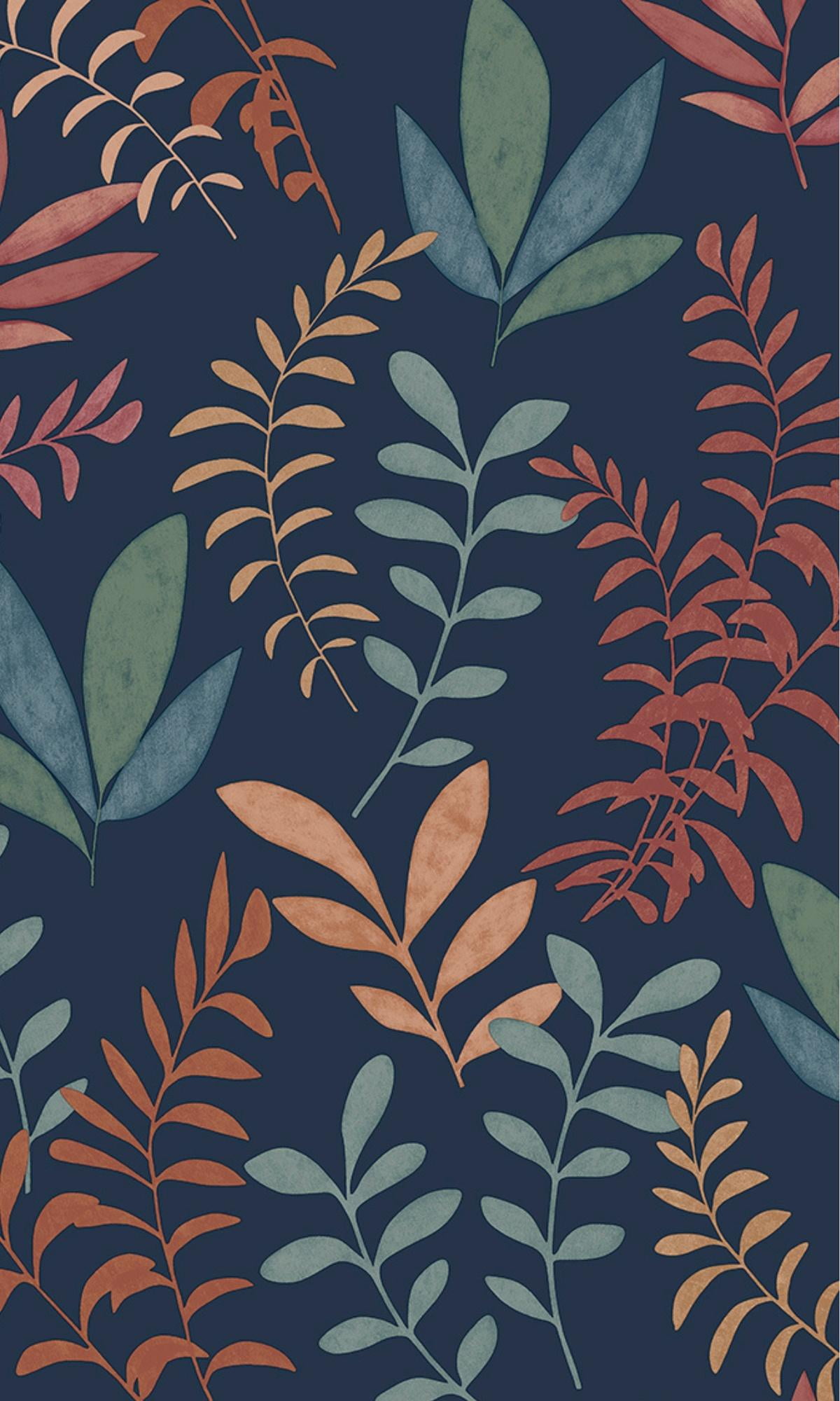 Navy Blue Minimalist Leaves Modern Wallpaper, Double Roll, 57 sqft ...
