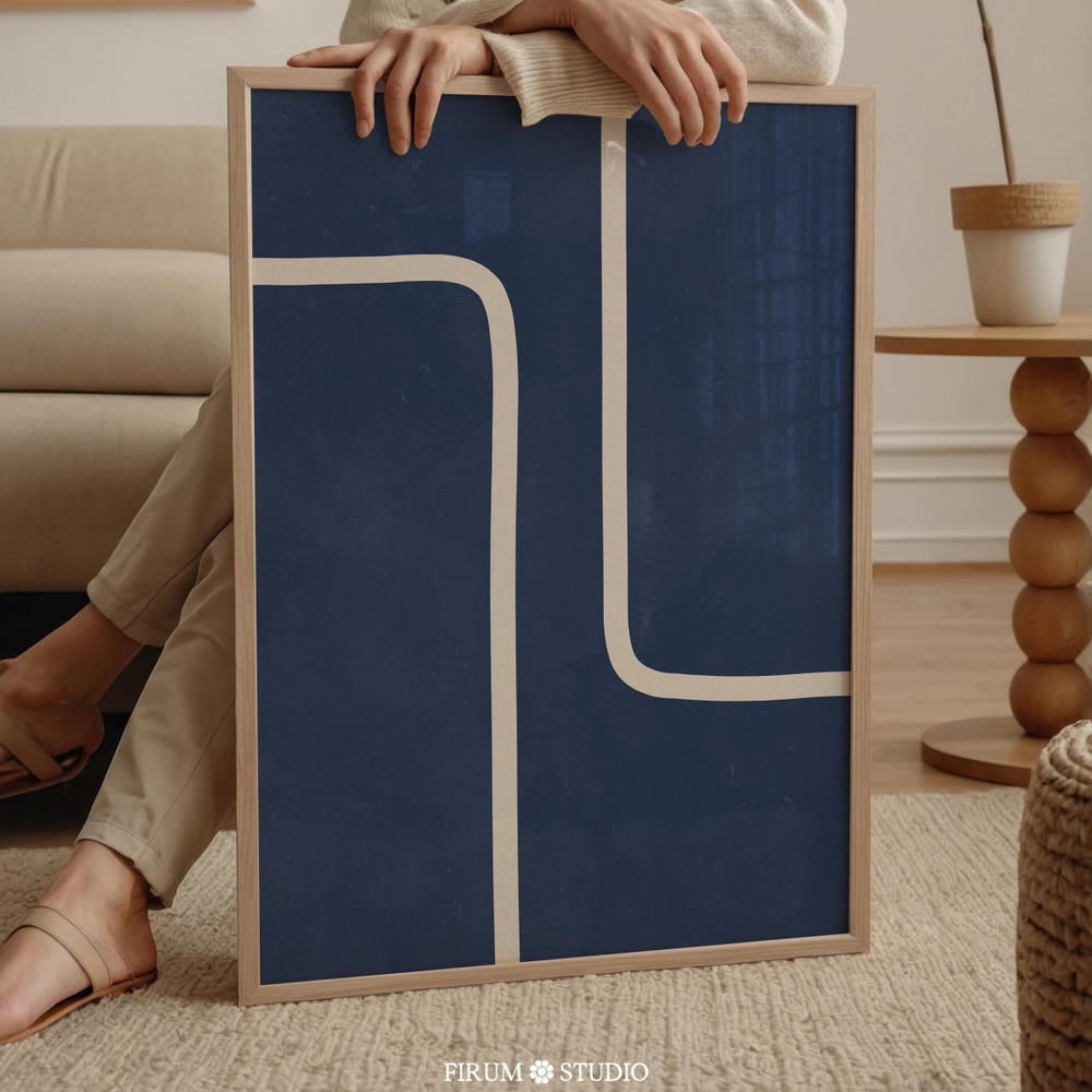 Navy Blue Minimalist Lines Printable Wall Art, Mid Century Modern ...