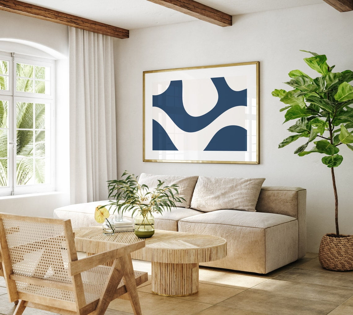 Navy Blue Modern Abstract Print // Navy Minimalist Wall Art, Modern Art ...